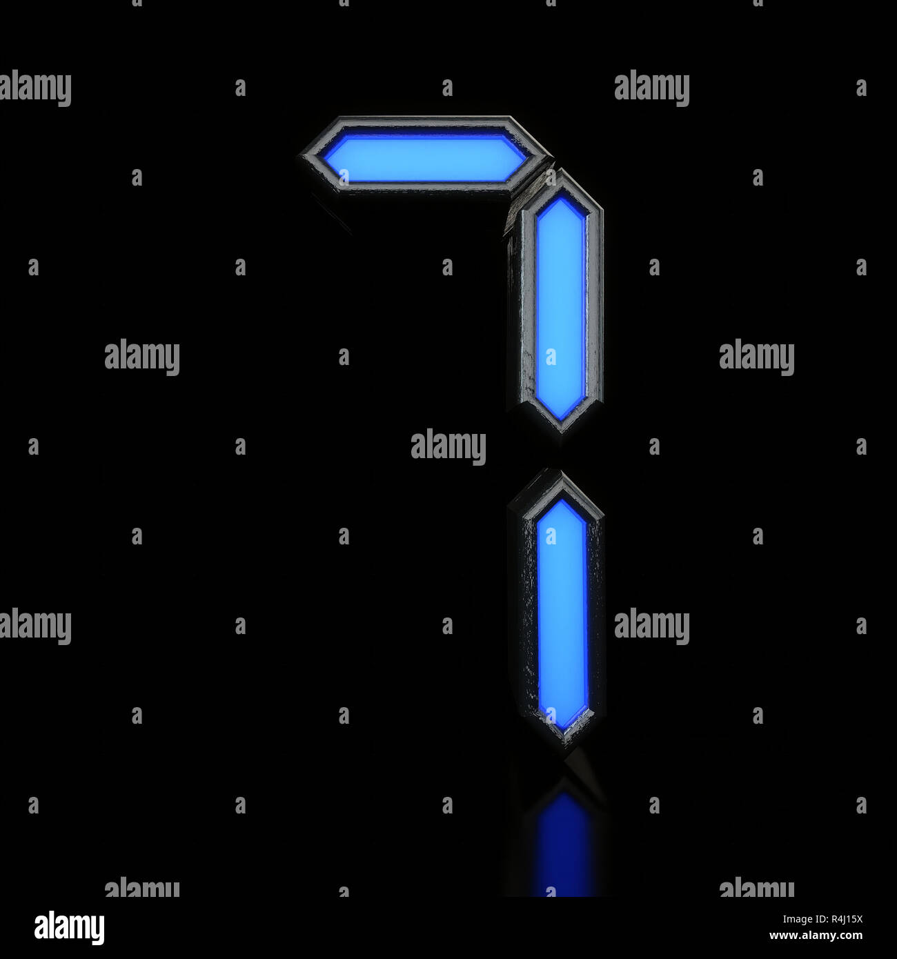 Number 7 Futuristic blue neon led digital font. 3D Rendering Stock ...