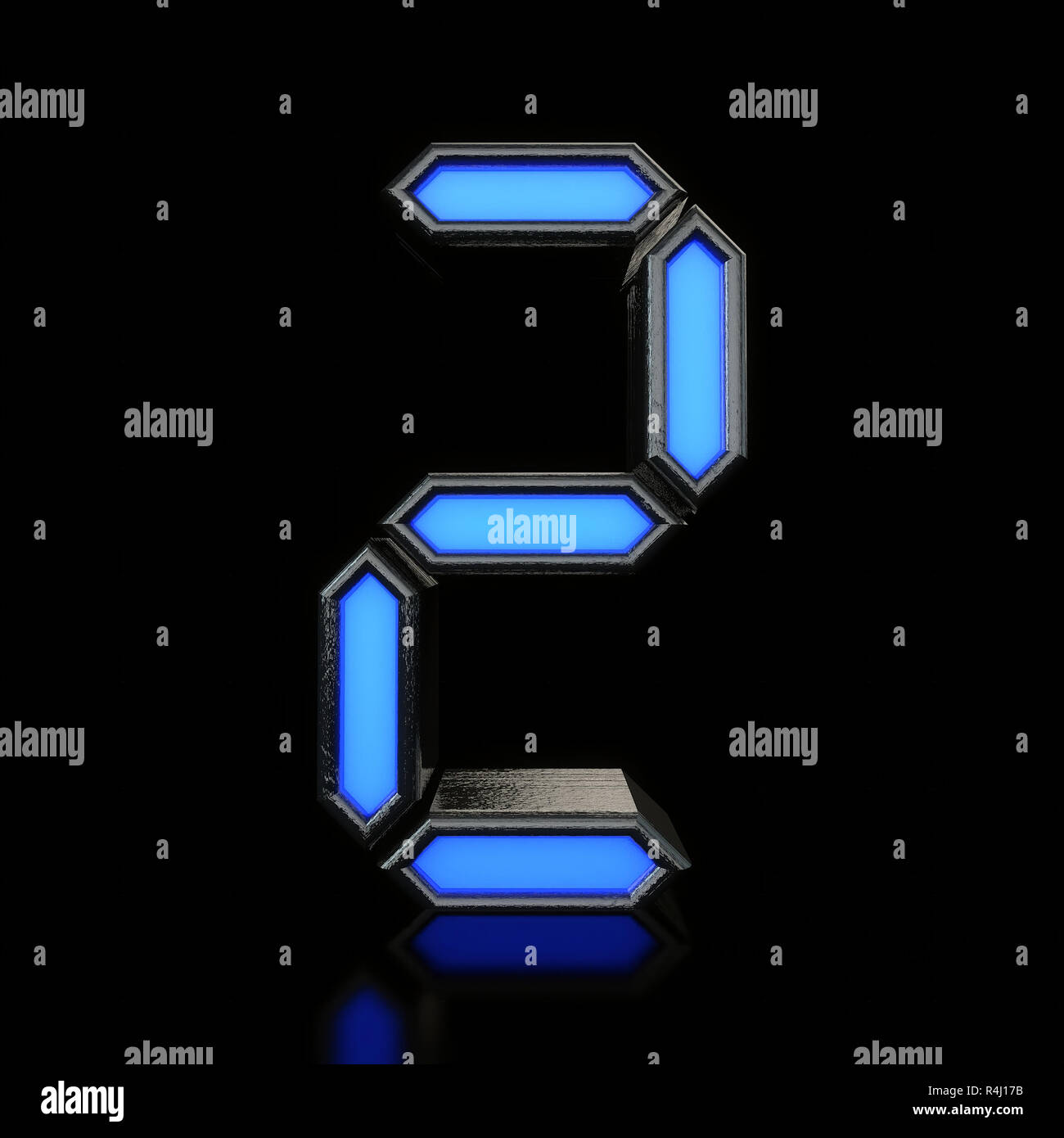 Number 2 Futuristic blue neon led digital font. 3D Rendering Stock ...