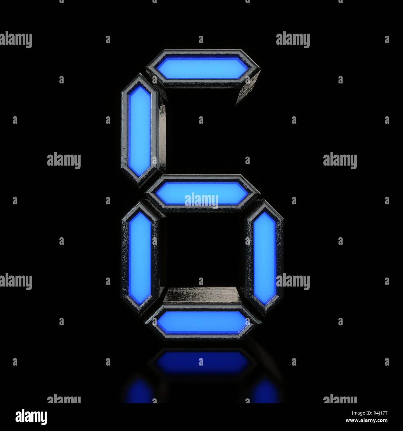 Number 6 Futuristic blue neon led digital font. 3D Rendering Stock ...