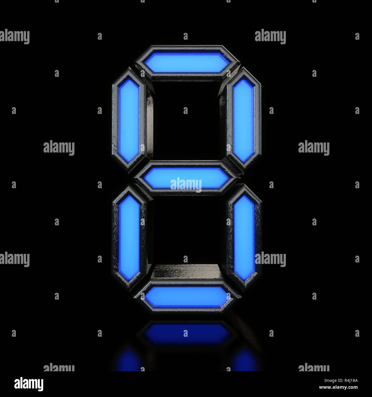 Number 8 Futuristic blue neon led digital font. 3D Rendering Stock ...
