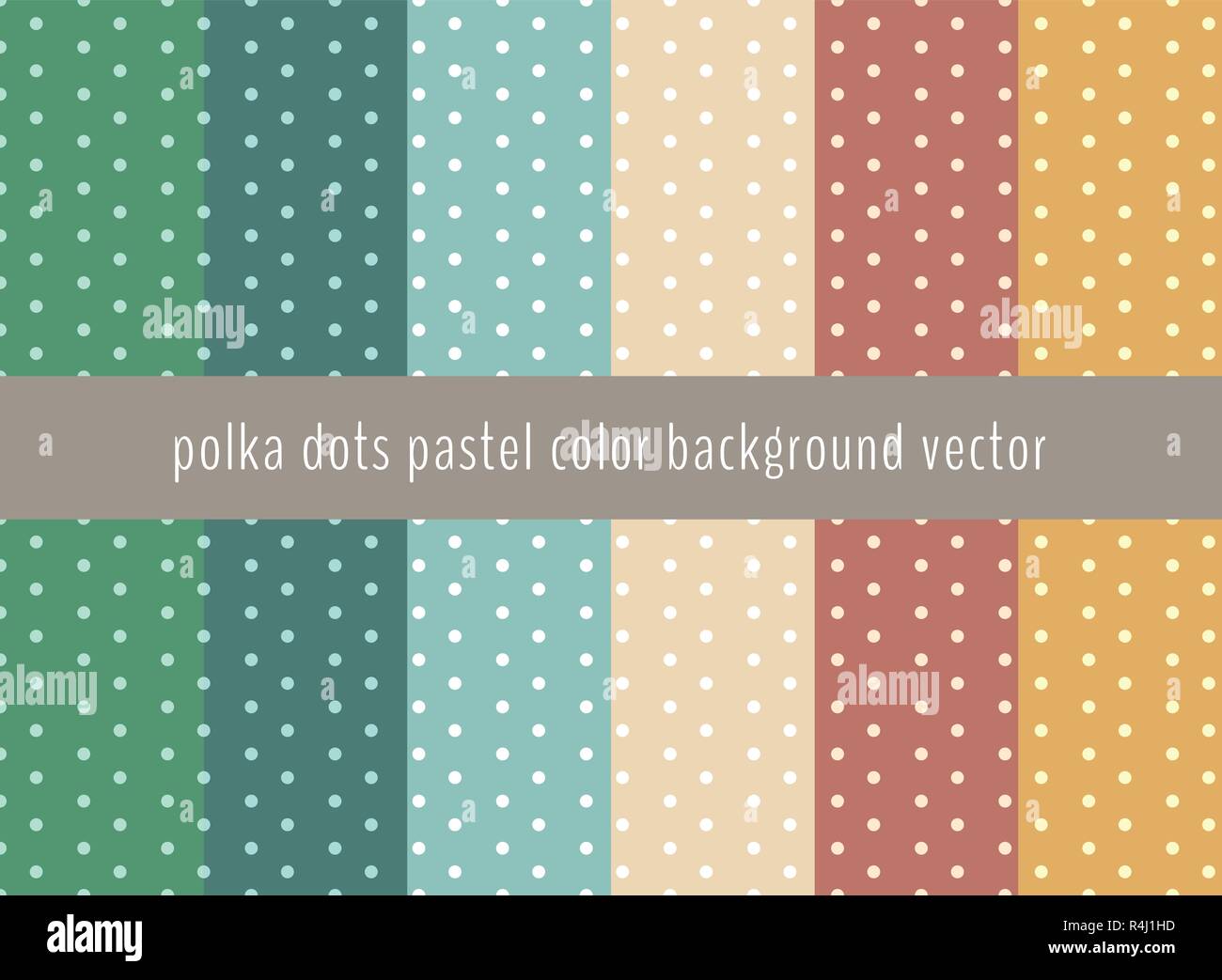 Set of polka dots pattern on pastels green, yellow, blue and brown ...