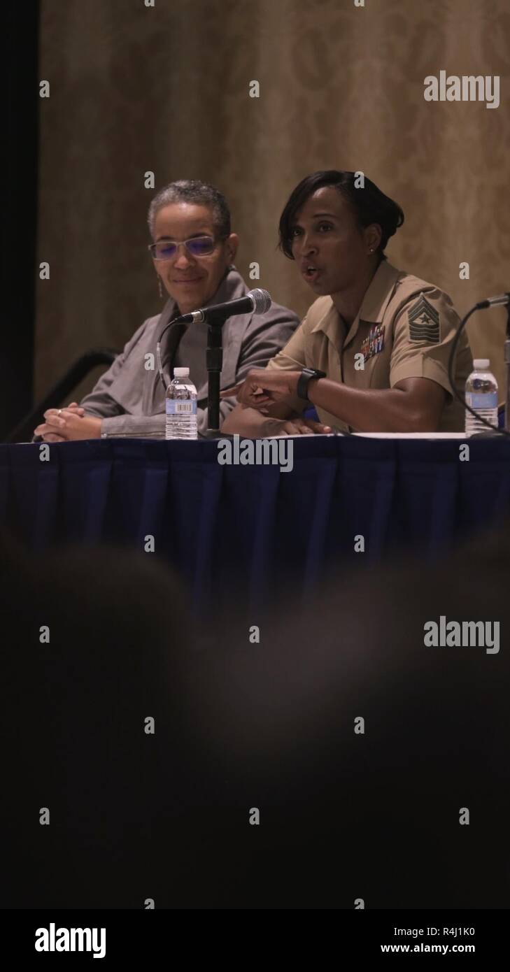 Sergeant Maj. Robin Fortner speaks on a Sister to Sister female panel ...