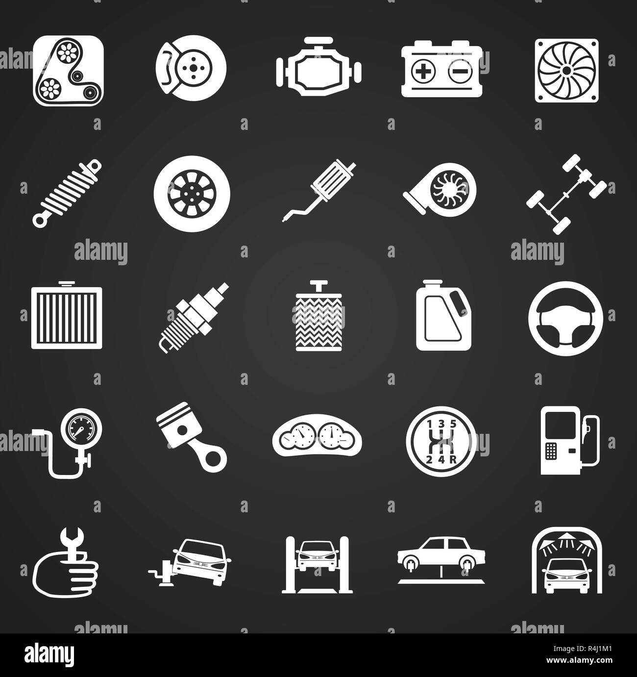 Car parts and repair set on black background for graphic and web design ...
