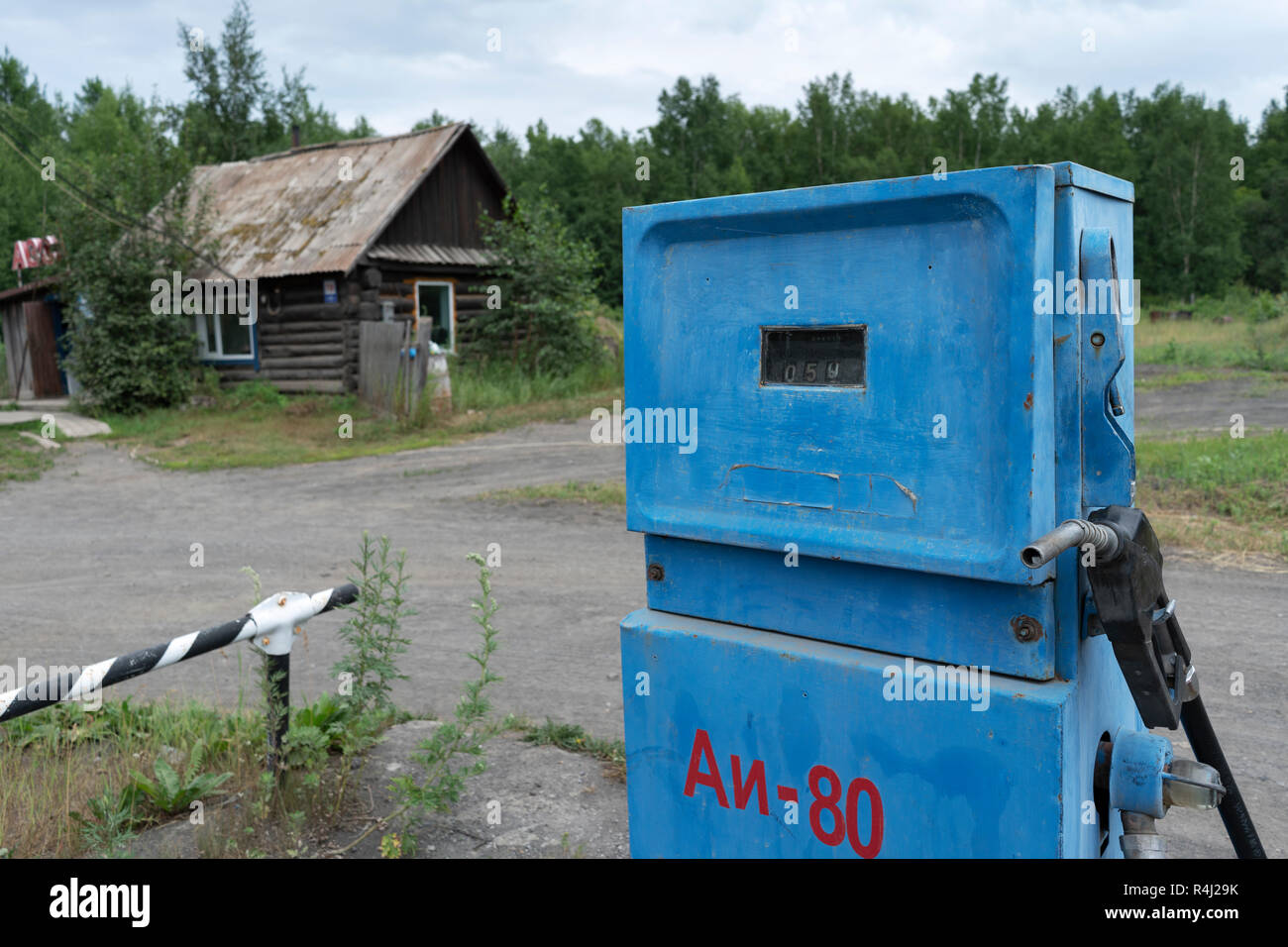 Blue old Soviet fuel dispenser with mechanical counter scoreboard for ...