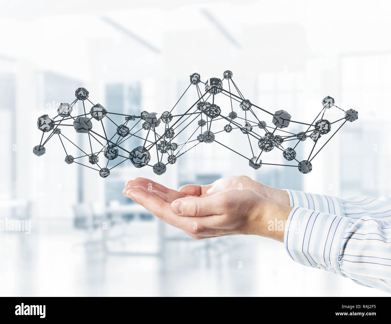 Network and future technology as connection lines in hands. Mixe Stock ...