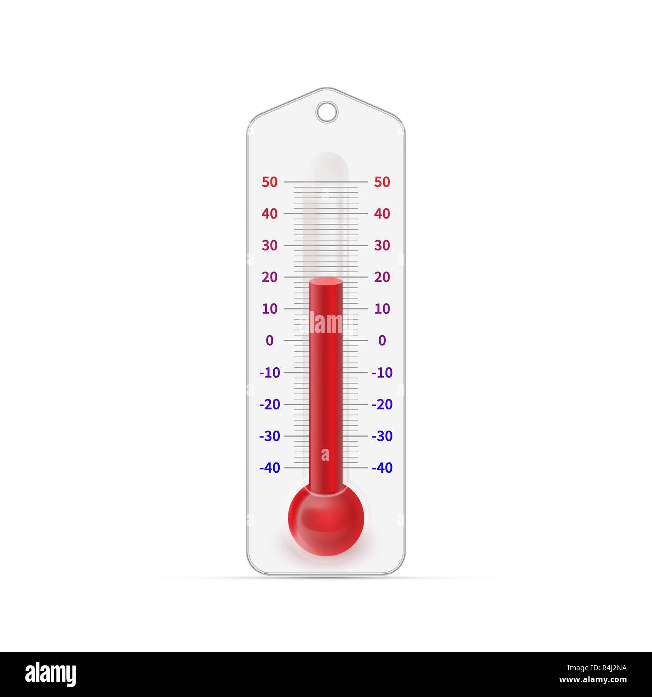 Realistic glossy thermometer with temperature scale isolated on white ...