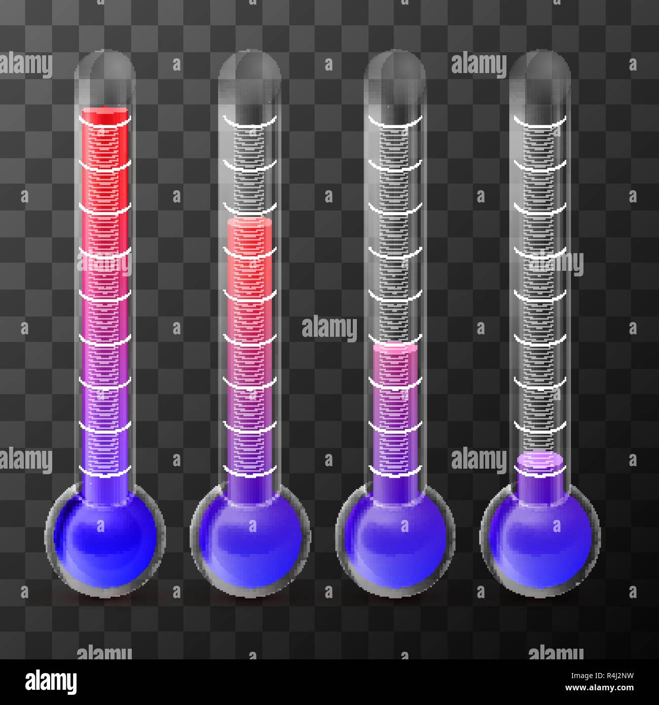 Set of realistic glossy termometrs with different temperature levels ...