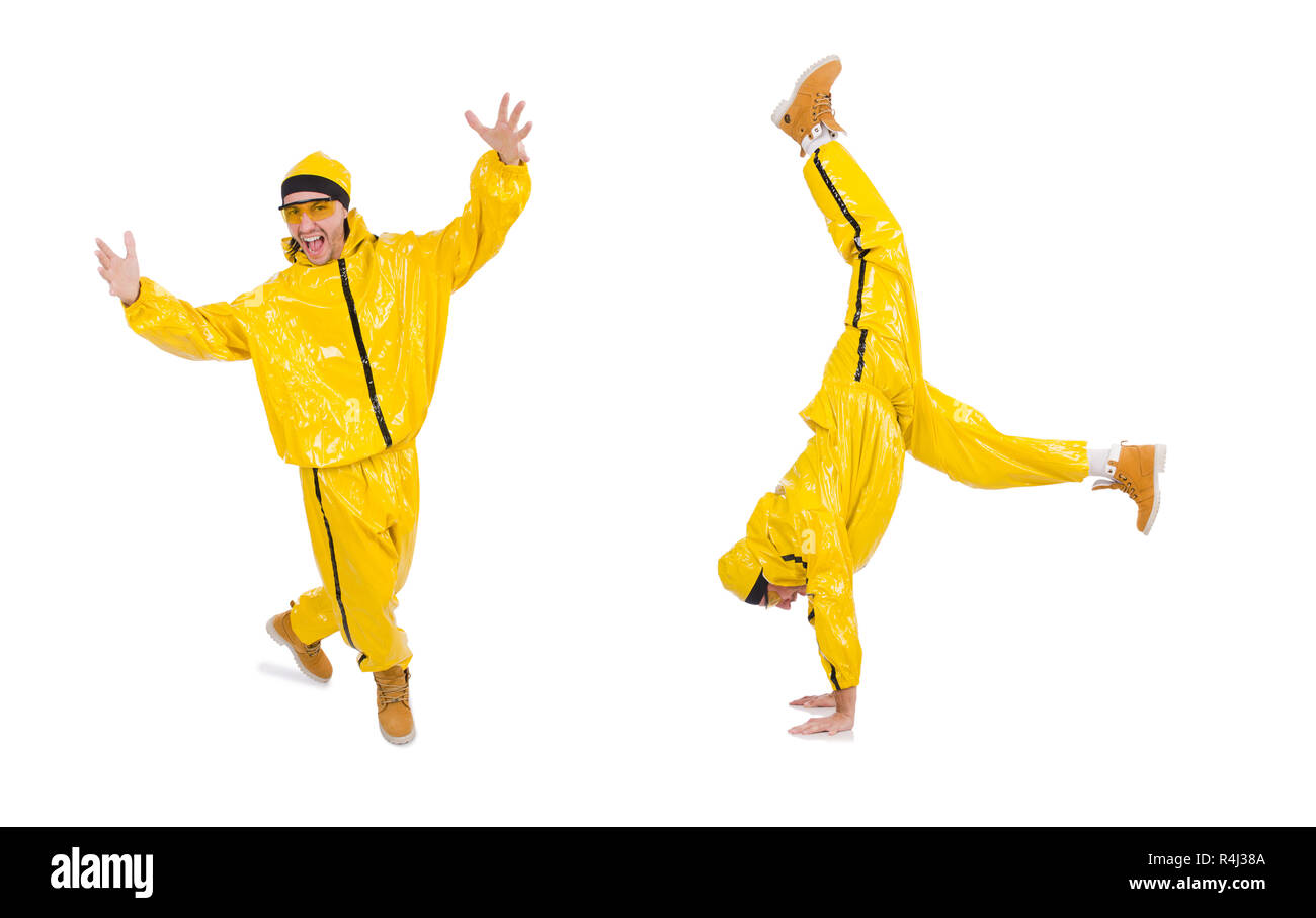 Modern dancer in yellow dress isolated on white Stock Photo - Alamy