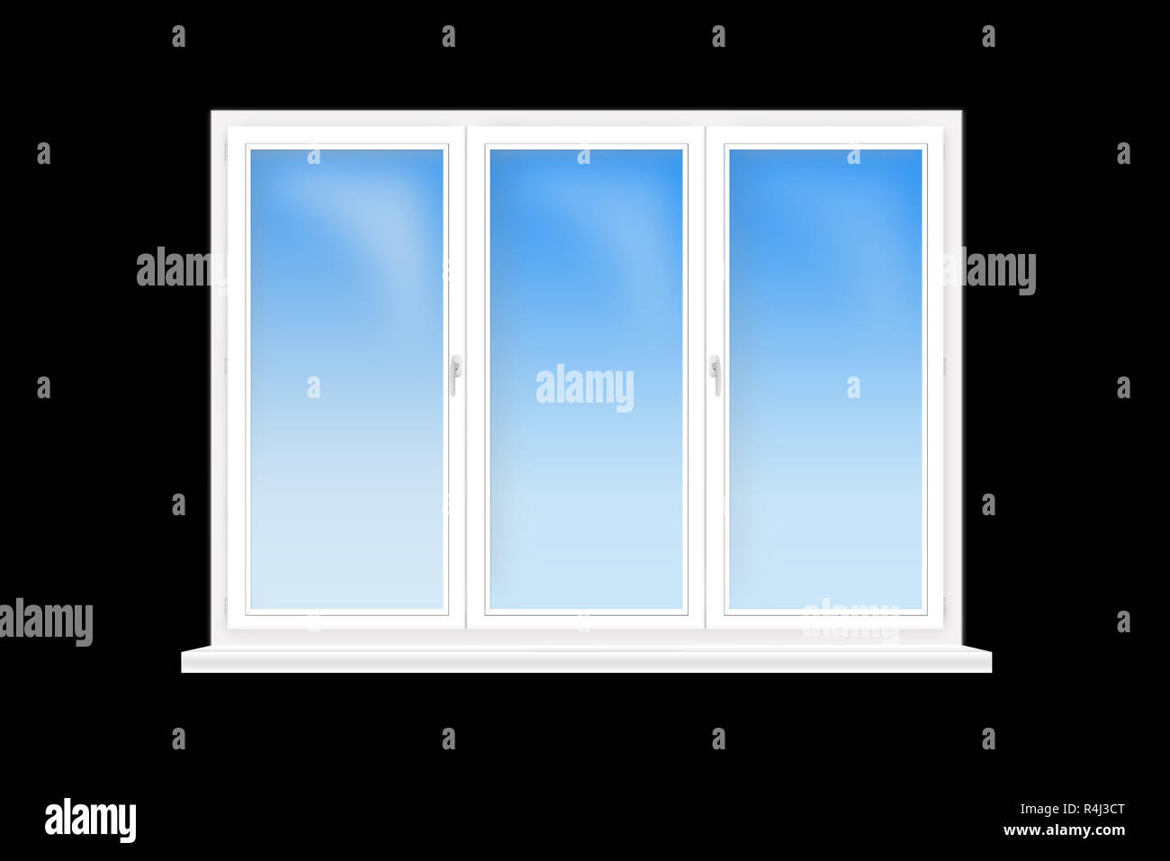 three-leaved window isolated on the black Stock Photo - Alamy
