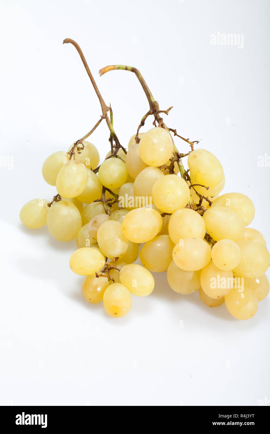 Sweet and ripe white grapes isolated on white Stock Photo - Alamy
