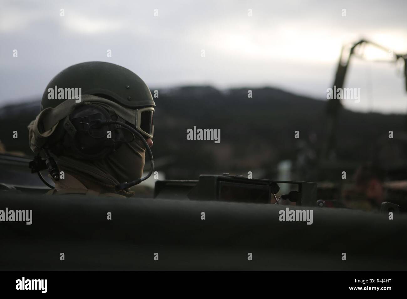 A U.S Marine tanker sits in M1A1 Abrams main battle tank during the ...