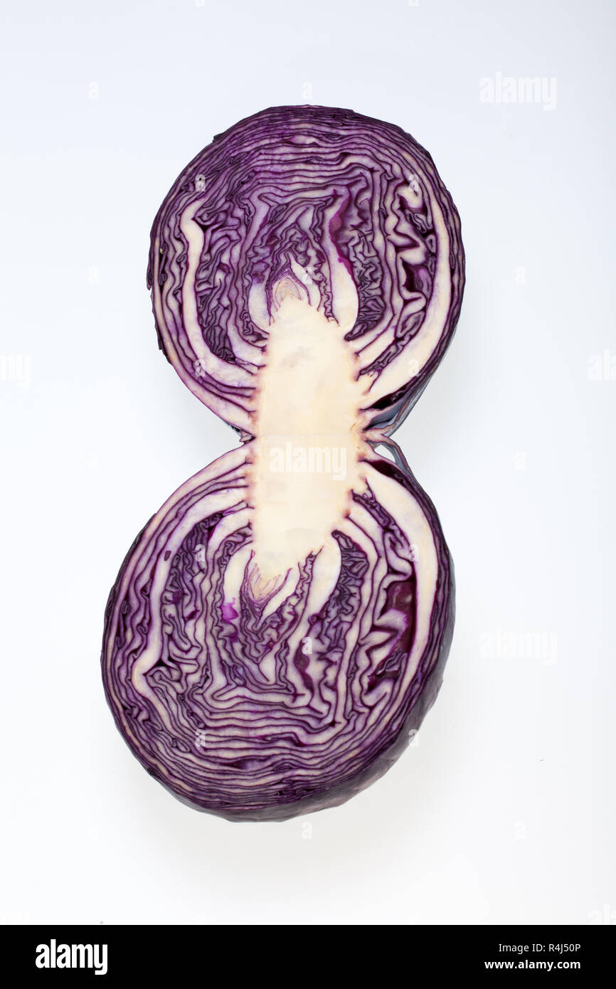 Red Cabbage cross section on White Background Stock Photo - Alamy
