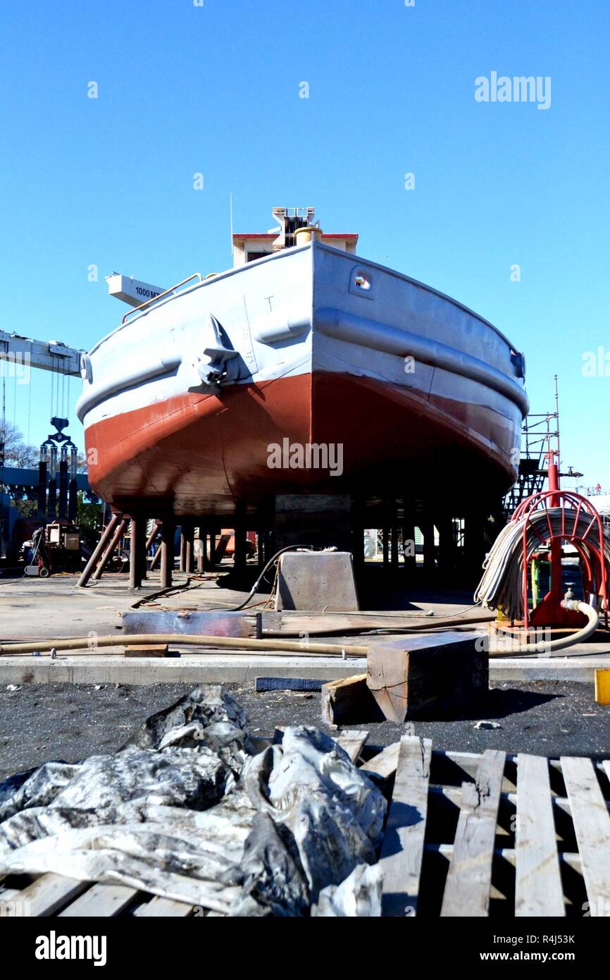 The derrick boat Elizabeth sits dry docked at Colonna's Shipyard Inc ...