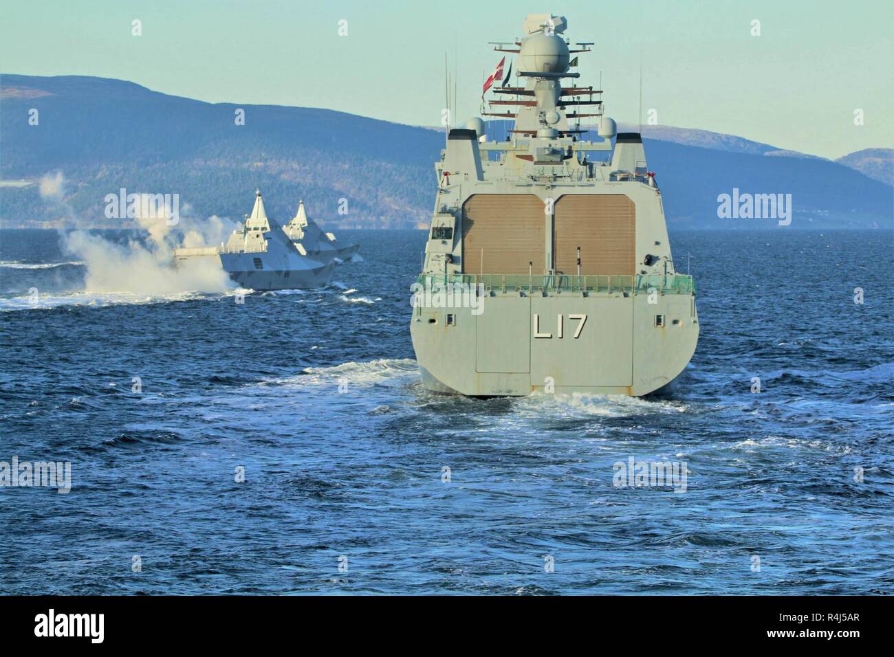 Swedish corvettes HSwMS Karlstad and HSwMS Nyköping sail past Standing ...