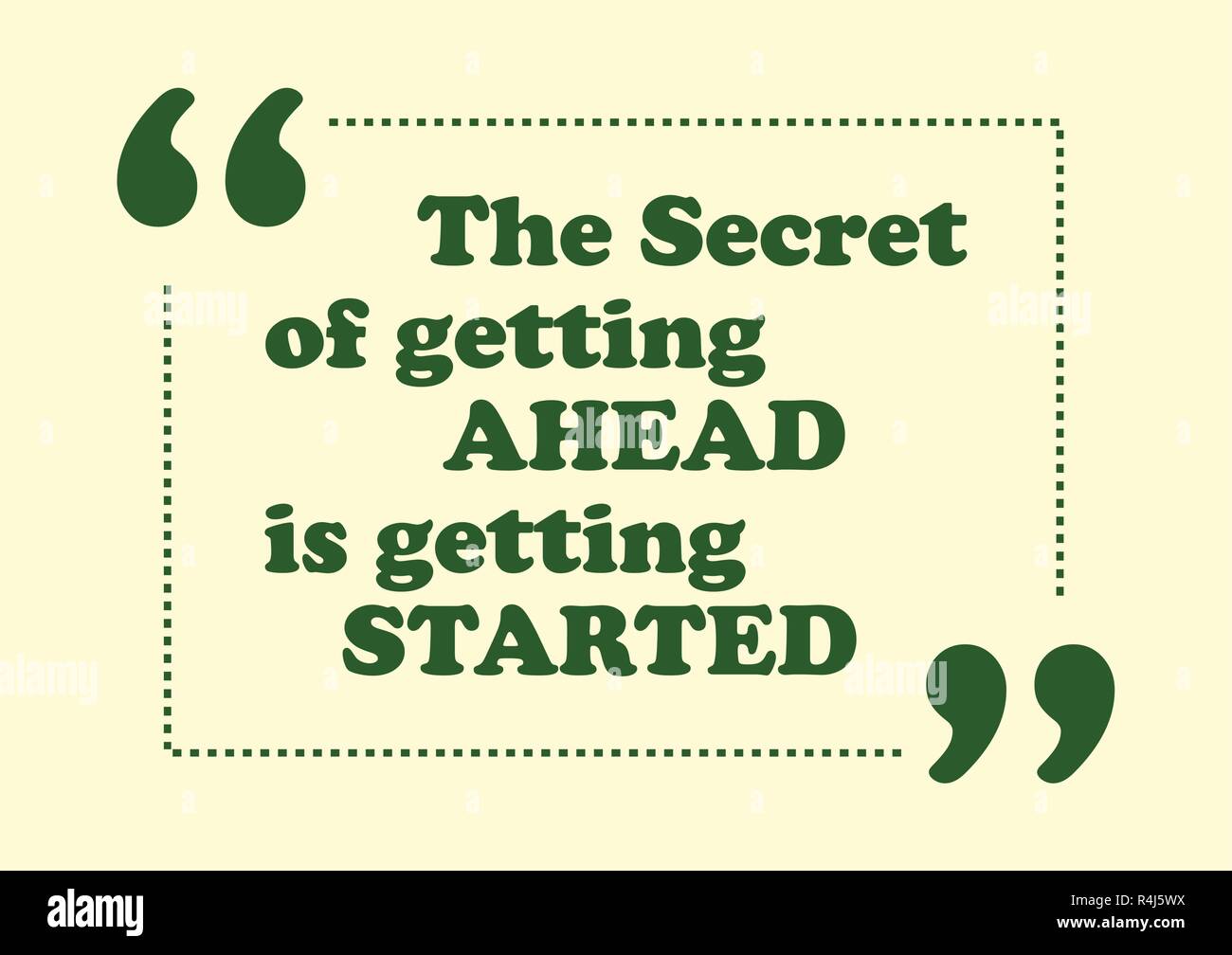 The secret of getting ahead is getting started Inspirational quote Business style card Stock ...
