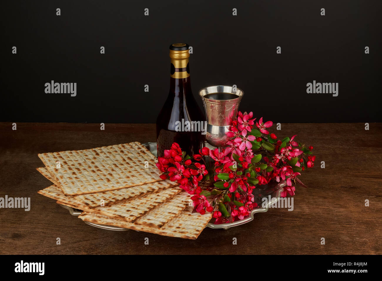 Pesach Still-life with wine and matzoh jewish passover bread Stock ...