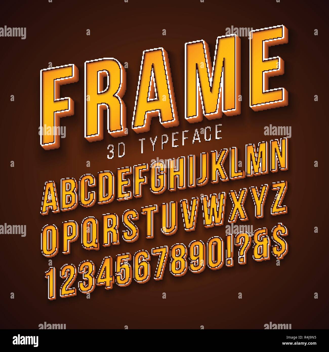 Vector 3d Alphabet Font with Frame and Shadow on Red Background. Modern ...