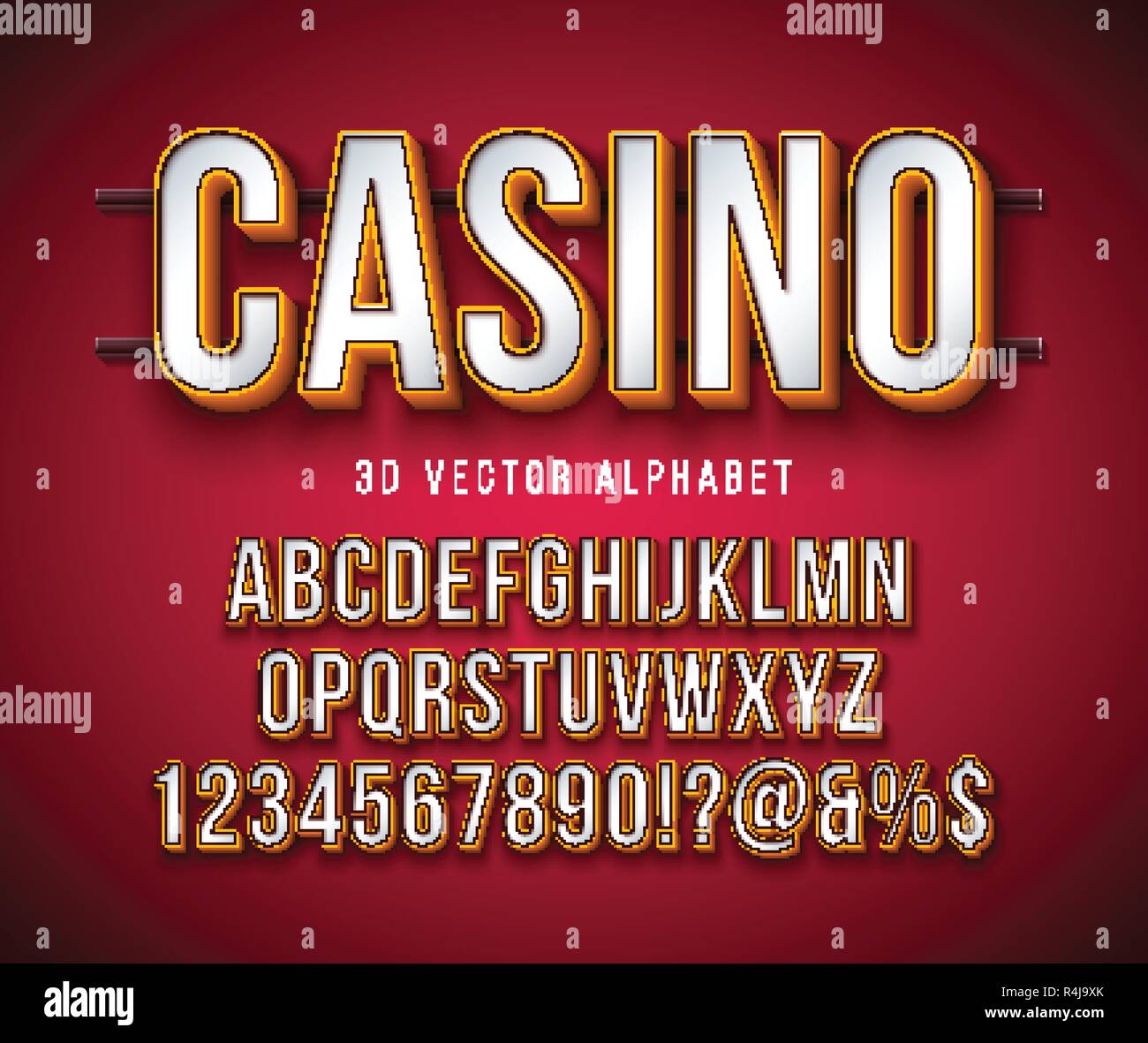 Vector 3d Alphabet Font with Frame and Shadow on Red Background. Modern ...