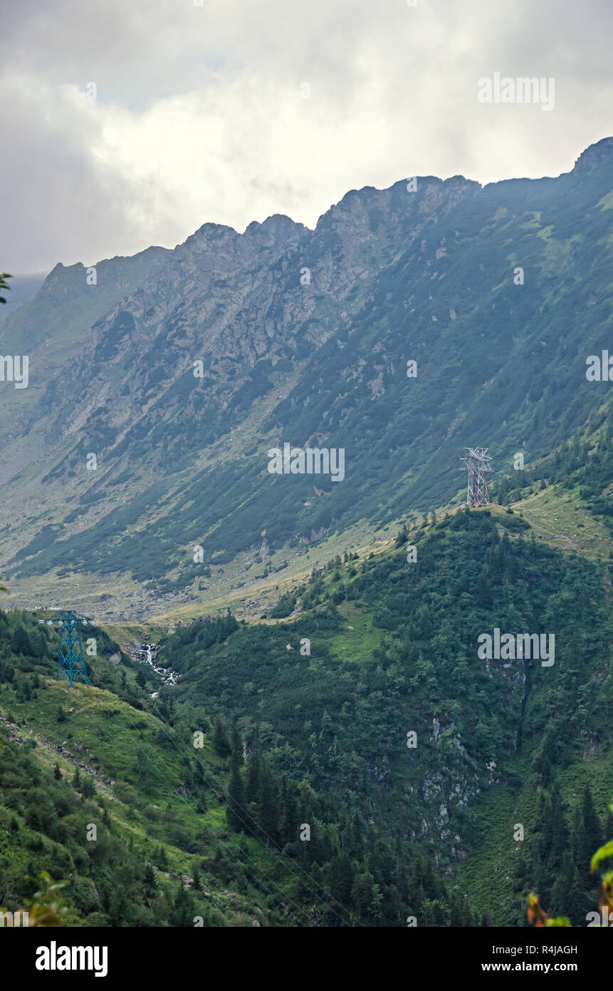The Transfagarasan road in Fagaras mountains, Carpathians with green ...
