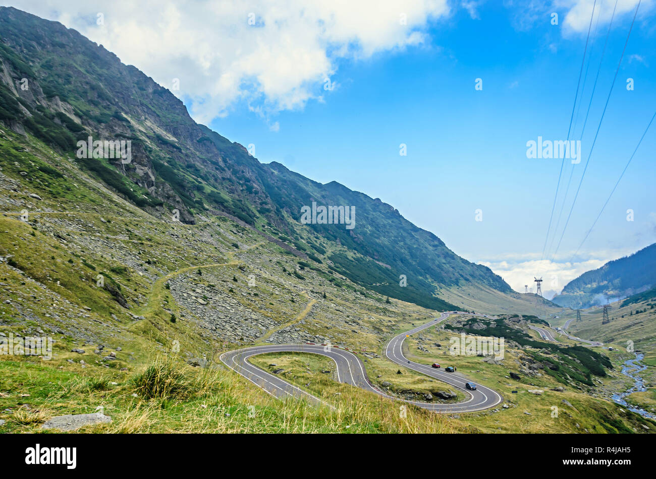 The Transfagarasan road in Fagaras mountains, Carpathians with green ...