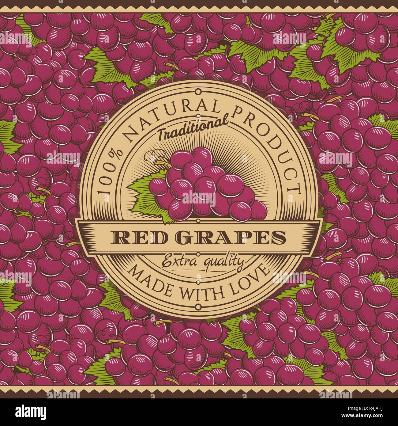 Vintage Red Grapes Label On Seamless Pattern Stock Photo - Alamy