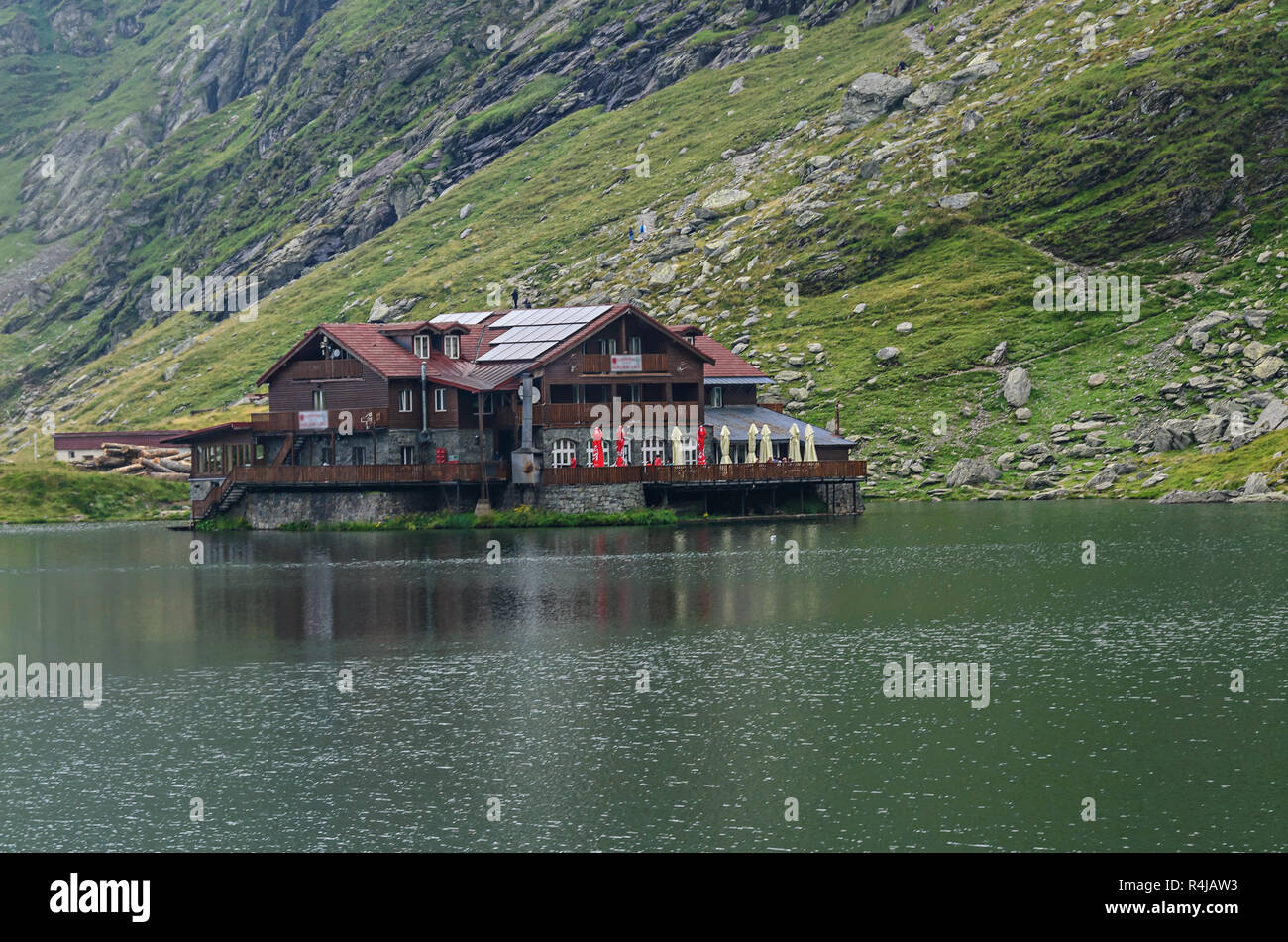 The glacier lake called Balea (Balea Lac) on the Transfagarasan road ...