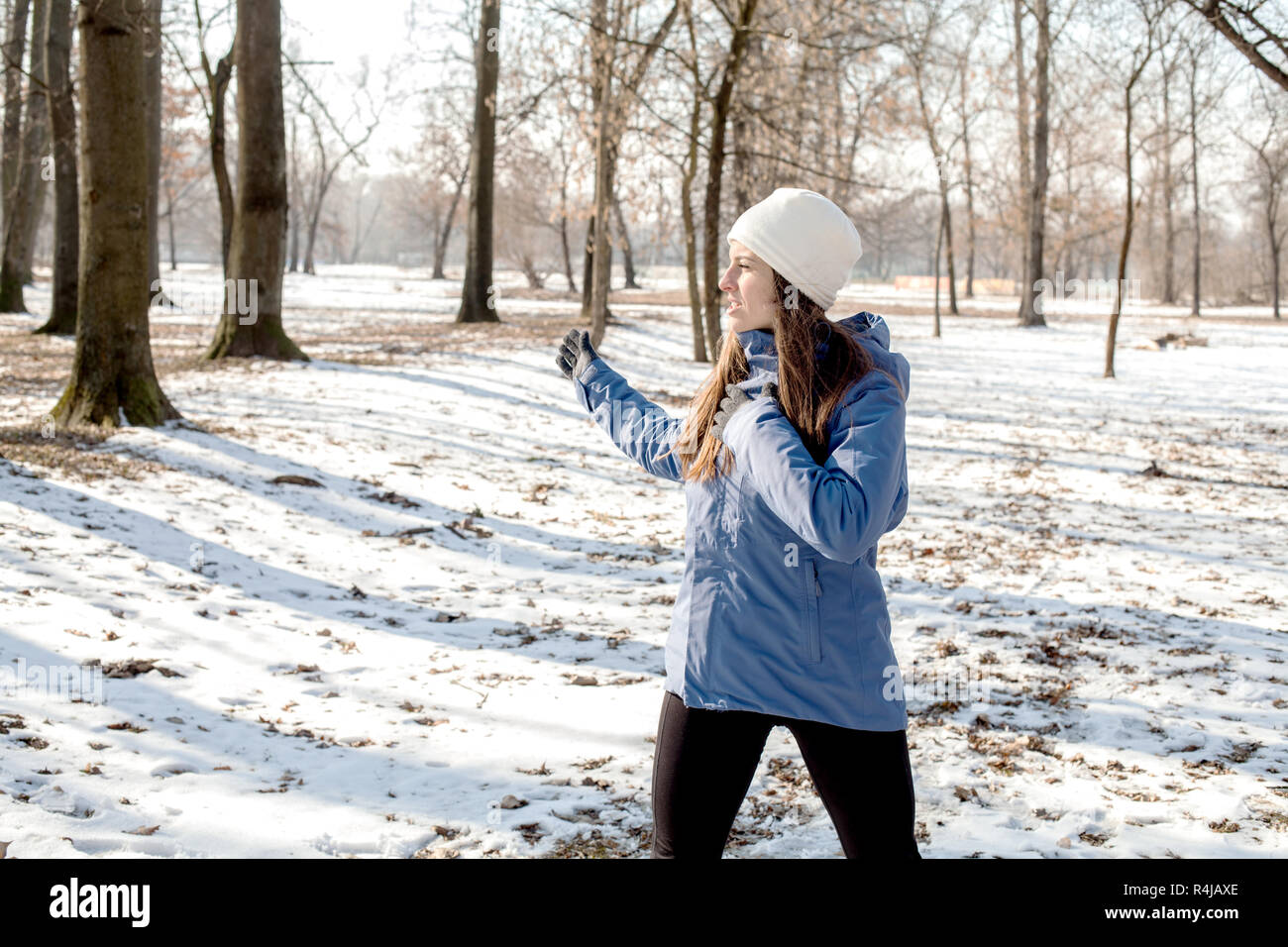 Fitness Woman Winter Activity Stock Photo - Alamy
