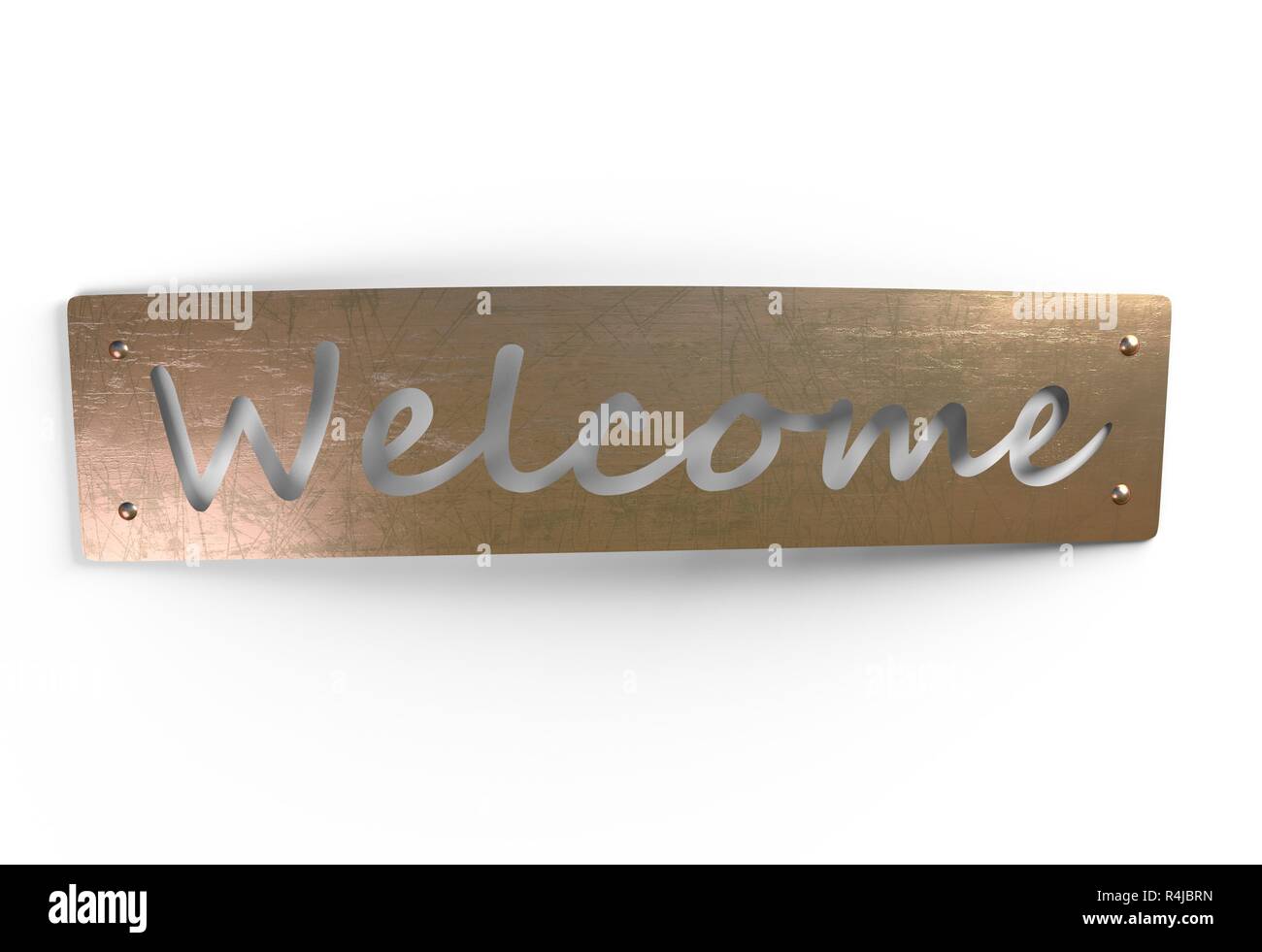 welcome sign metal copper plate isolated on white 3d illustration Stock ...