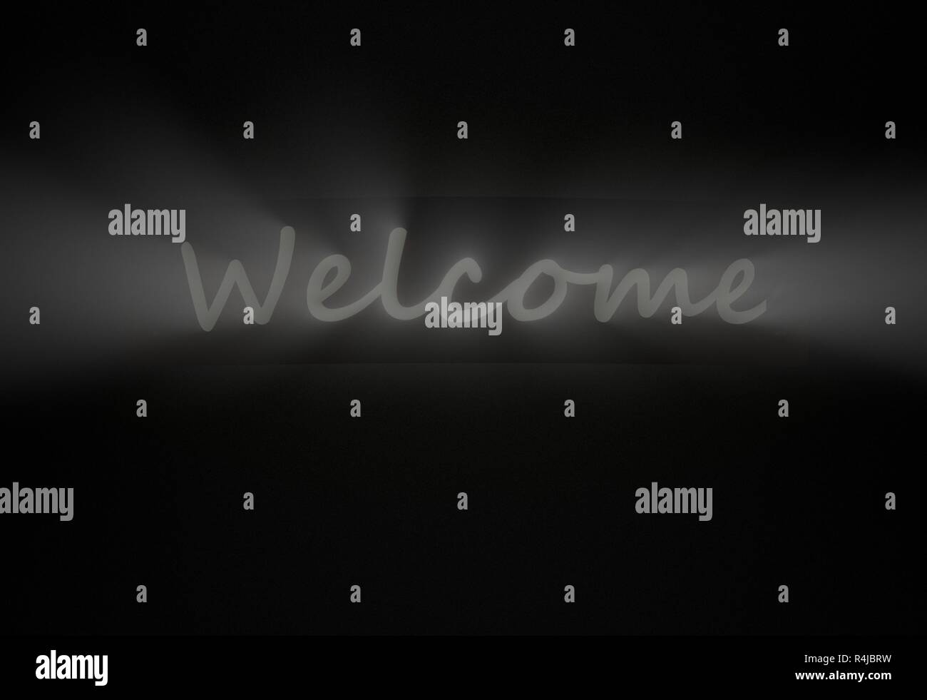 welcome sign white fog isolated on black 3d illustration Stock Photo ...
