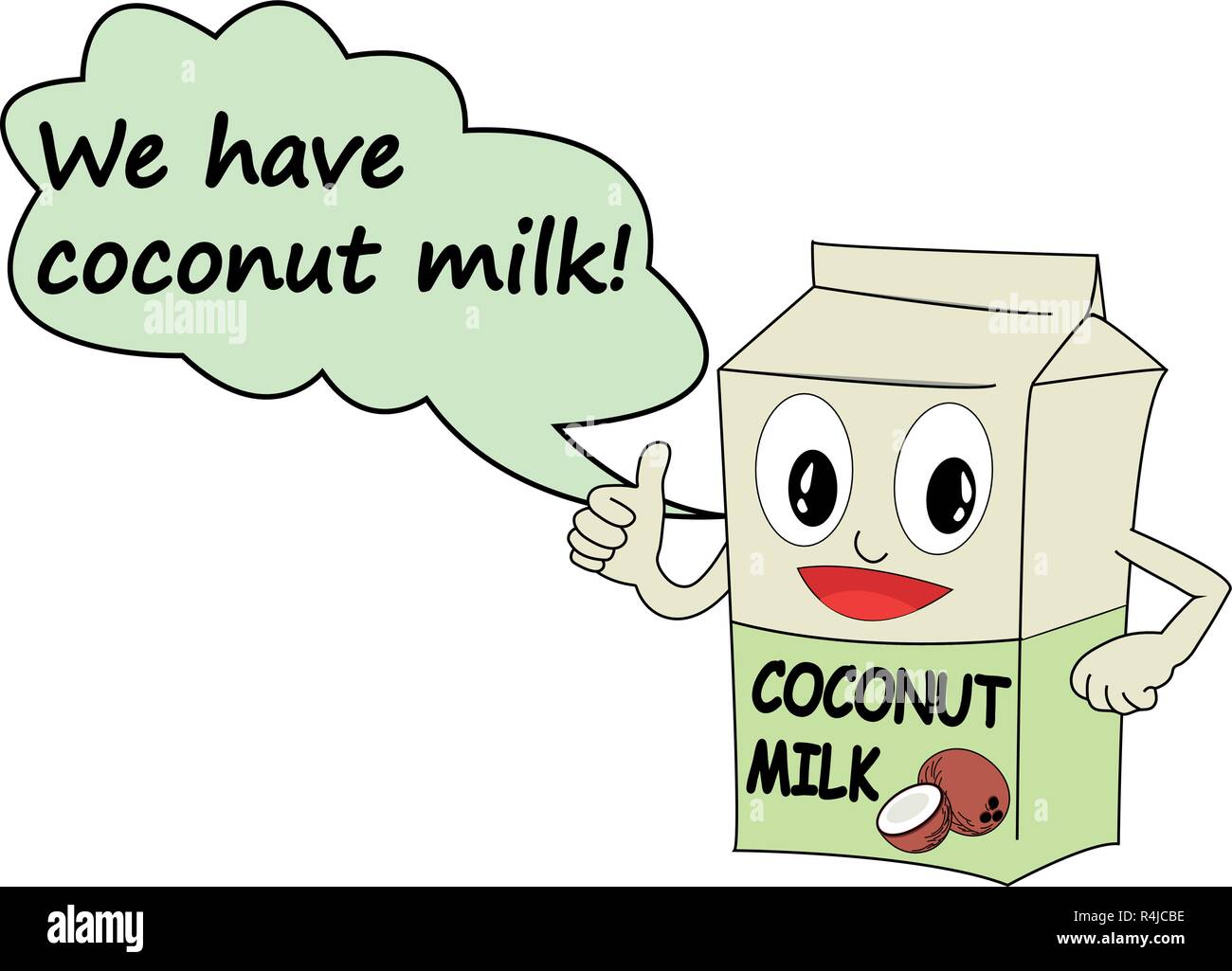 Vector of a coconut milk box. Animated cartoon with face, thumb up and ...