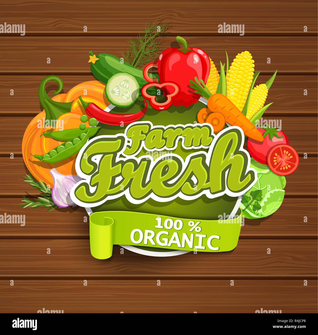 Farm fresh vegetables label Stock Photo - Alamy