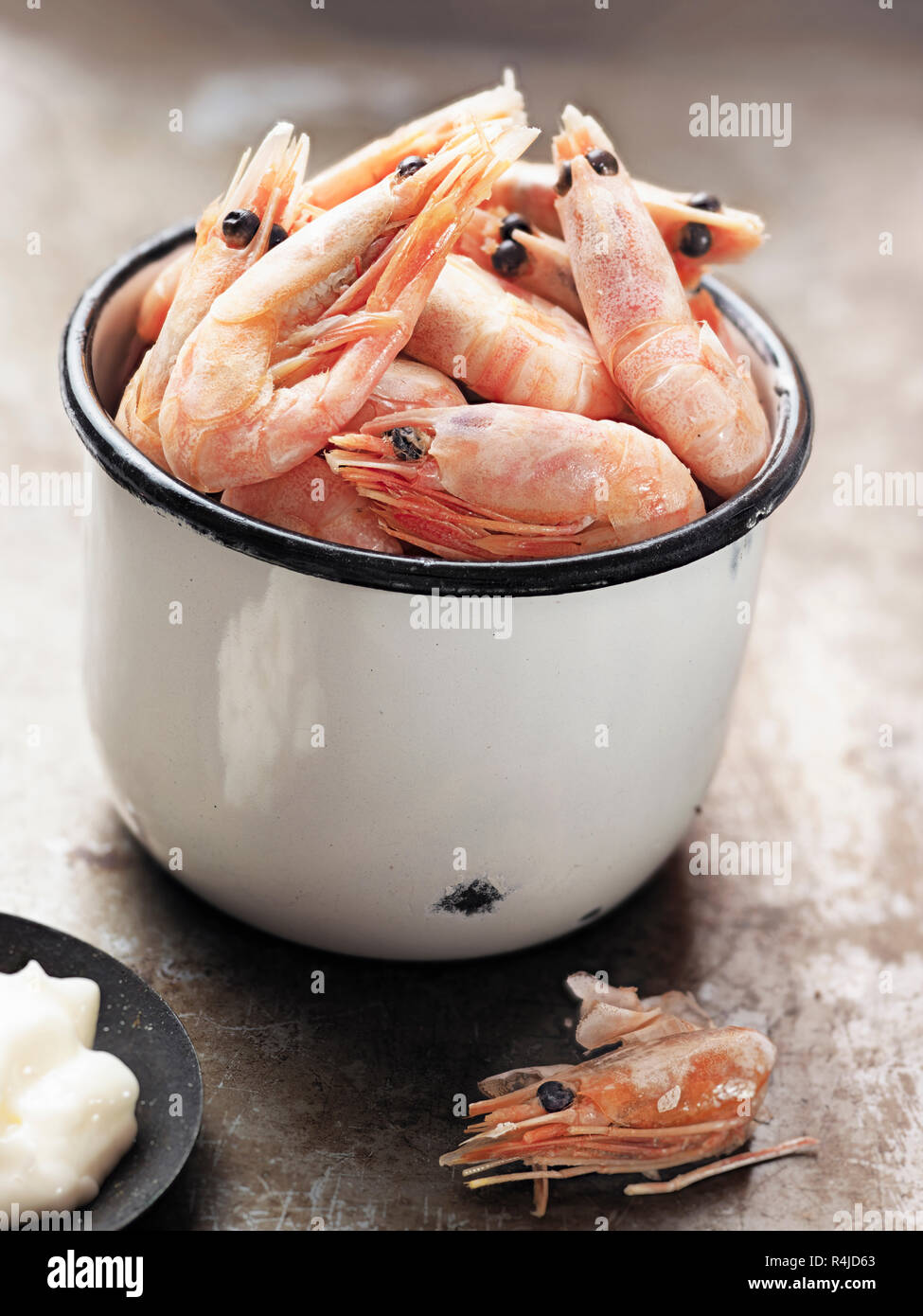rustic english pub grub pint of prawns Stock Photo - Alamy