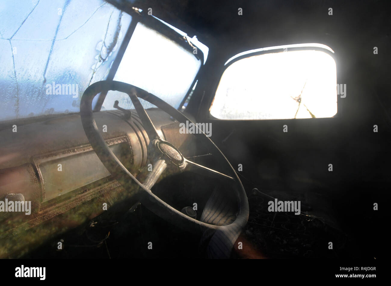 The interior of a rusting Hudson automobile Stock Photo - Alamy