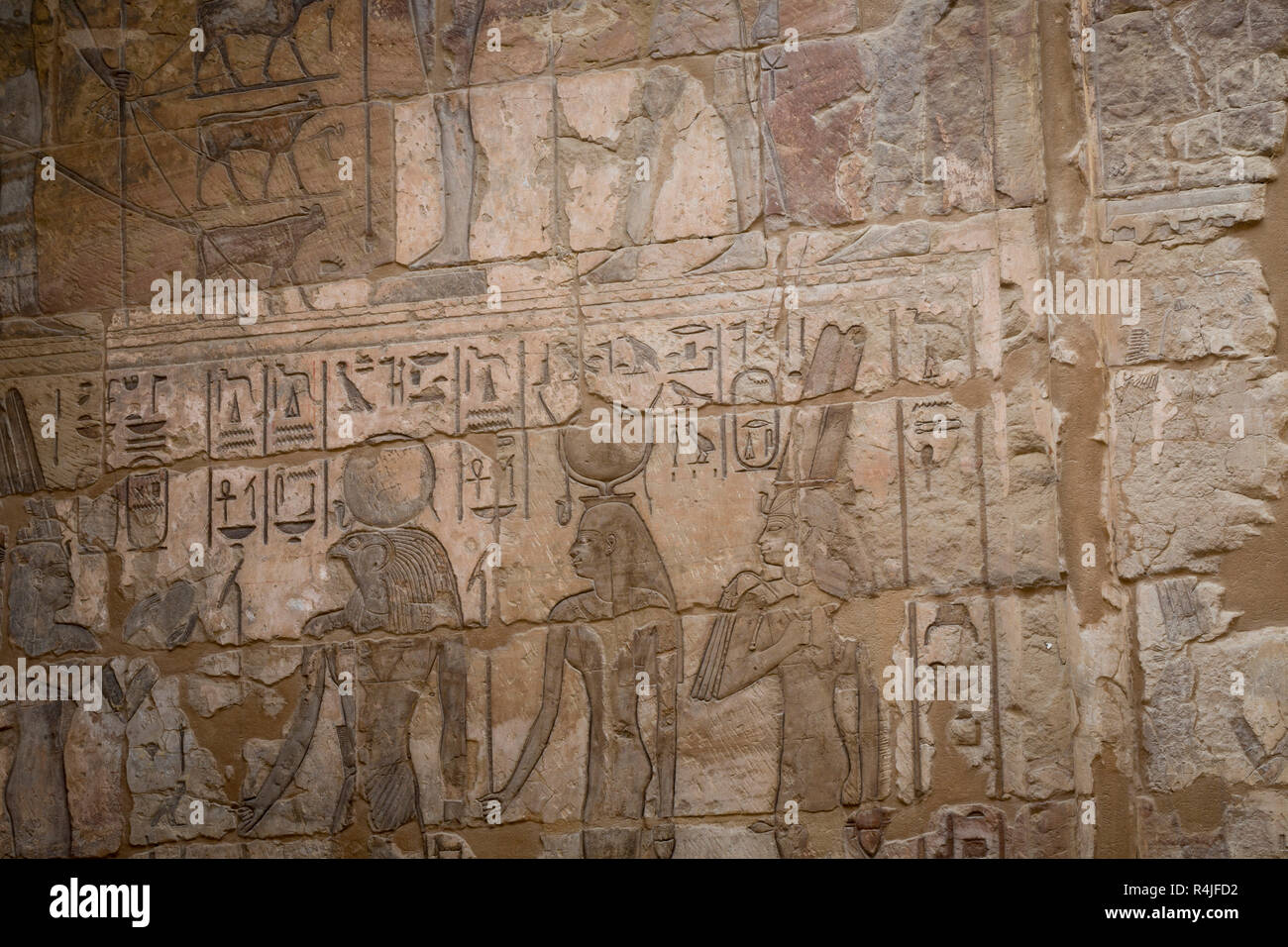 Symbols signs figures of the Pharaohs in Egypt, the wall in Luxor Stock ...