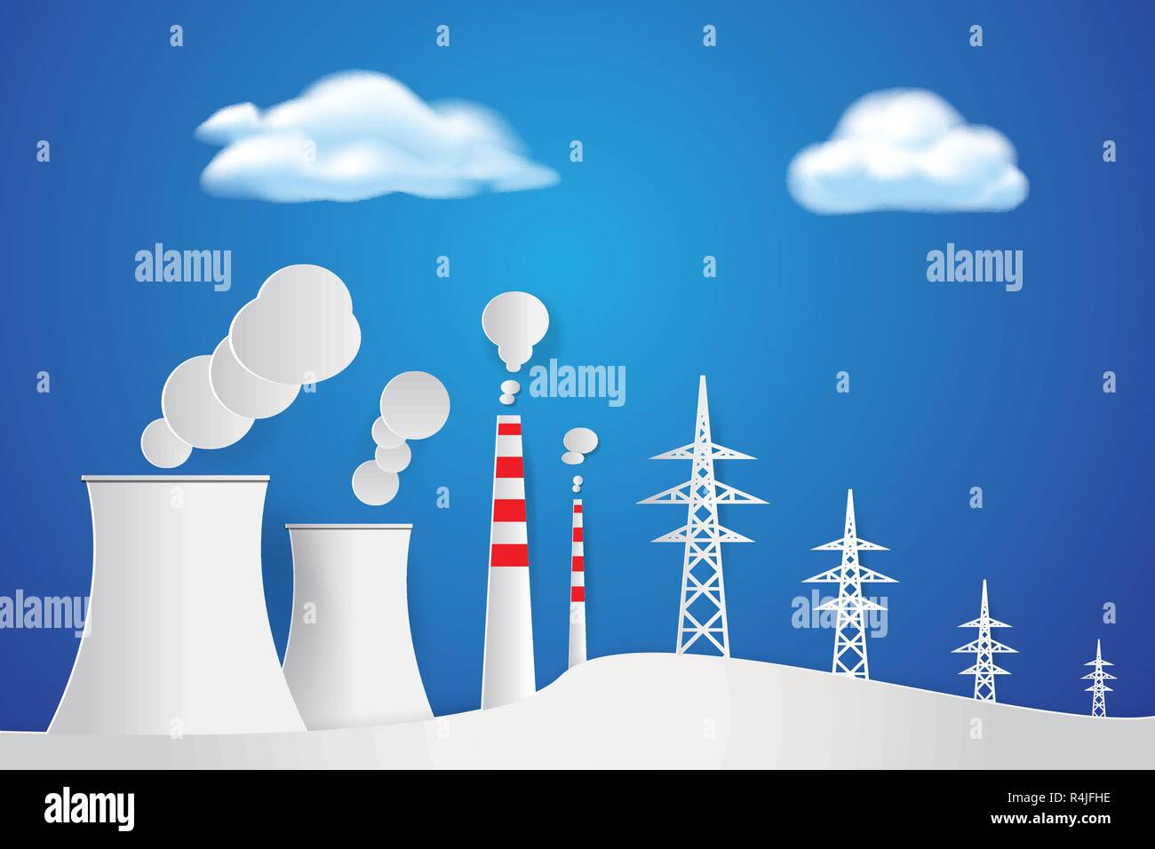 Industrial factory in nature Paper art Background. Electric power plant ...