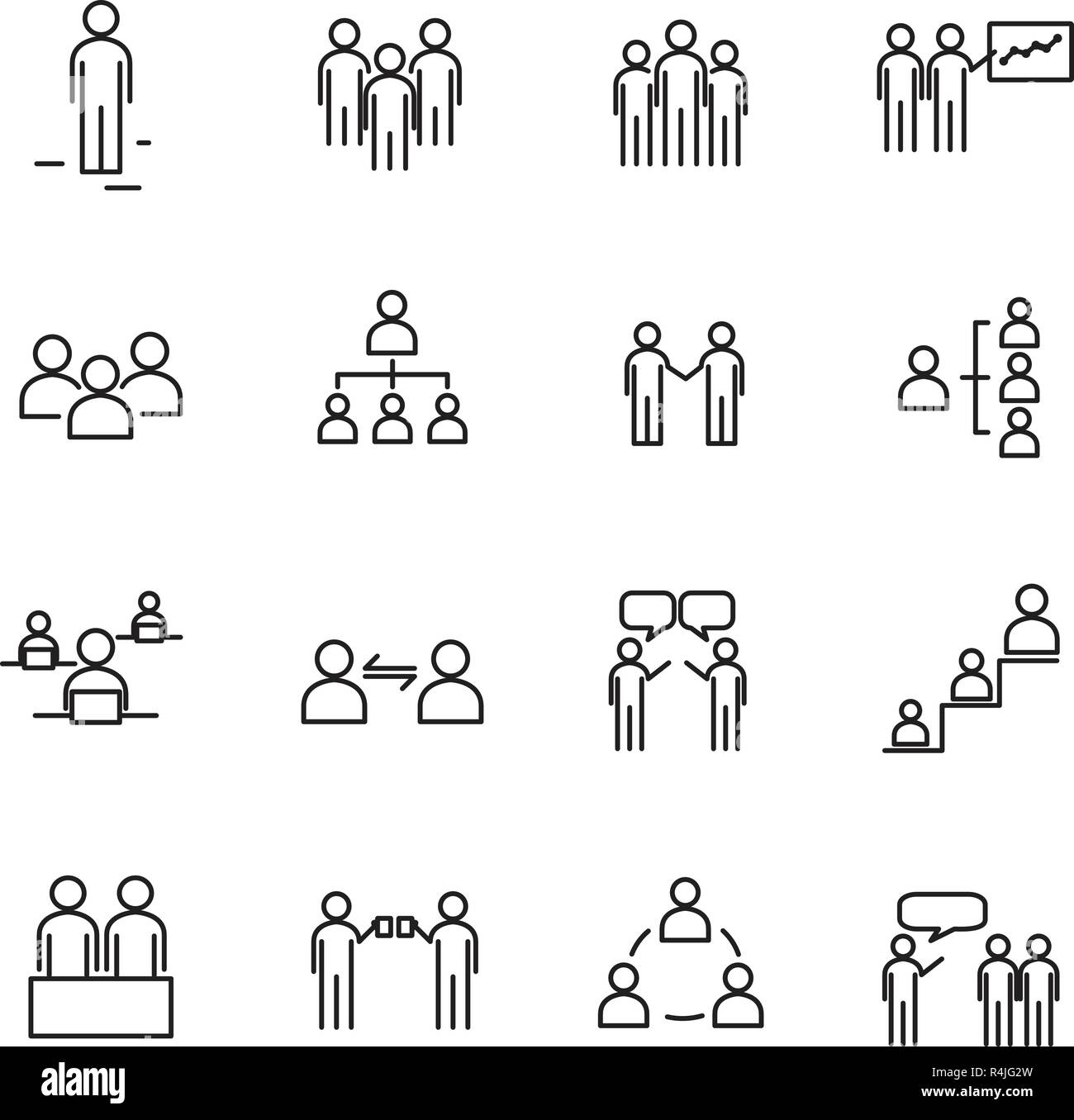 Working people and Organization thin line icon set vector. Sign and ...