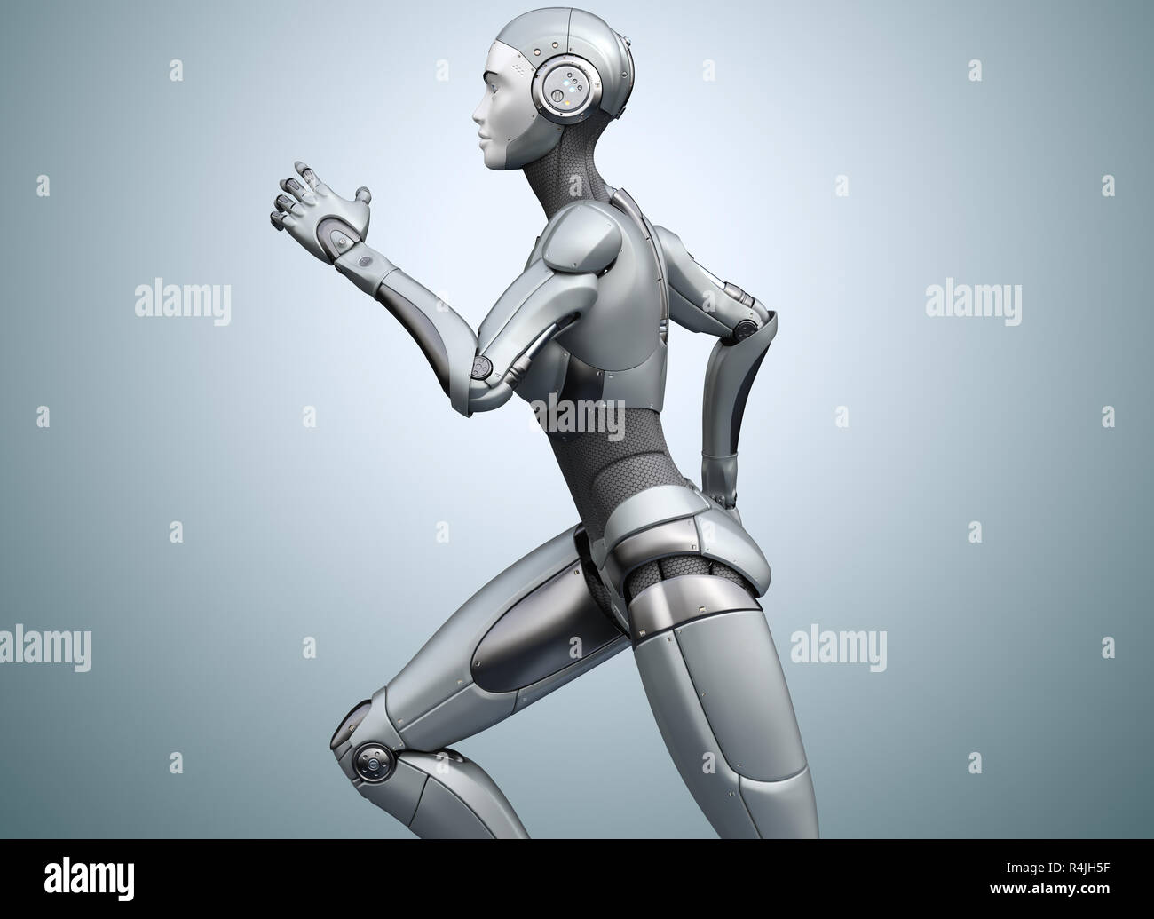 Running cyborg on bright background. 3D illustration Stock Photo - Alamy
