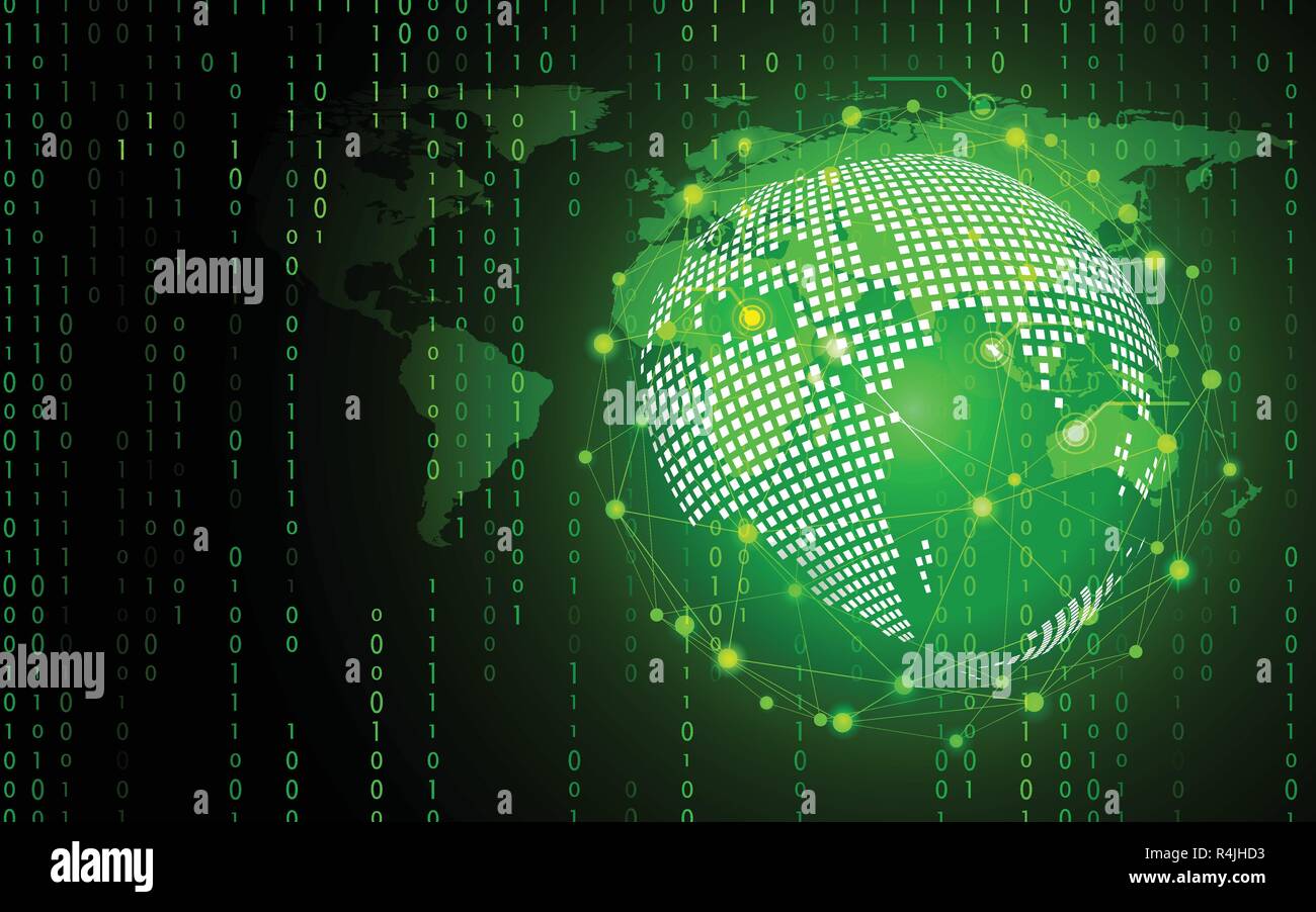 Green Technology Circle And Computer Science Abstract Background With Binary Code Matrix