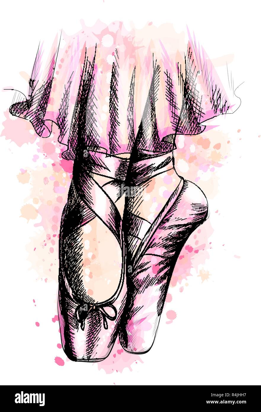 Legs of ballerina in ballet shoes from a splash of watercolor Stock ...
