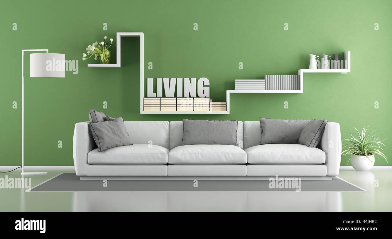Green modern living room Stock Photo - Alamy