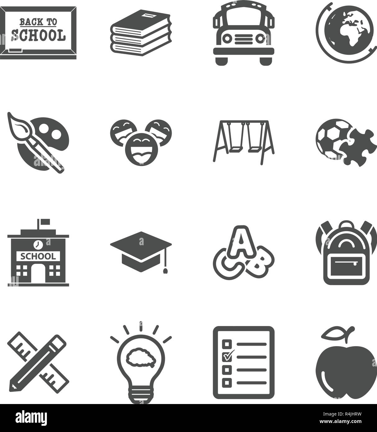 Education icons. Back to school and learning of kids concept. Glyph and ...