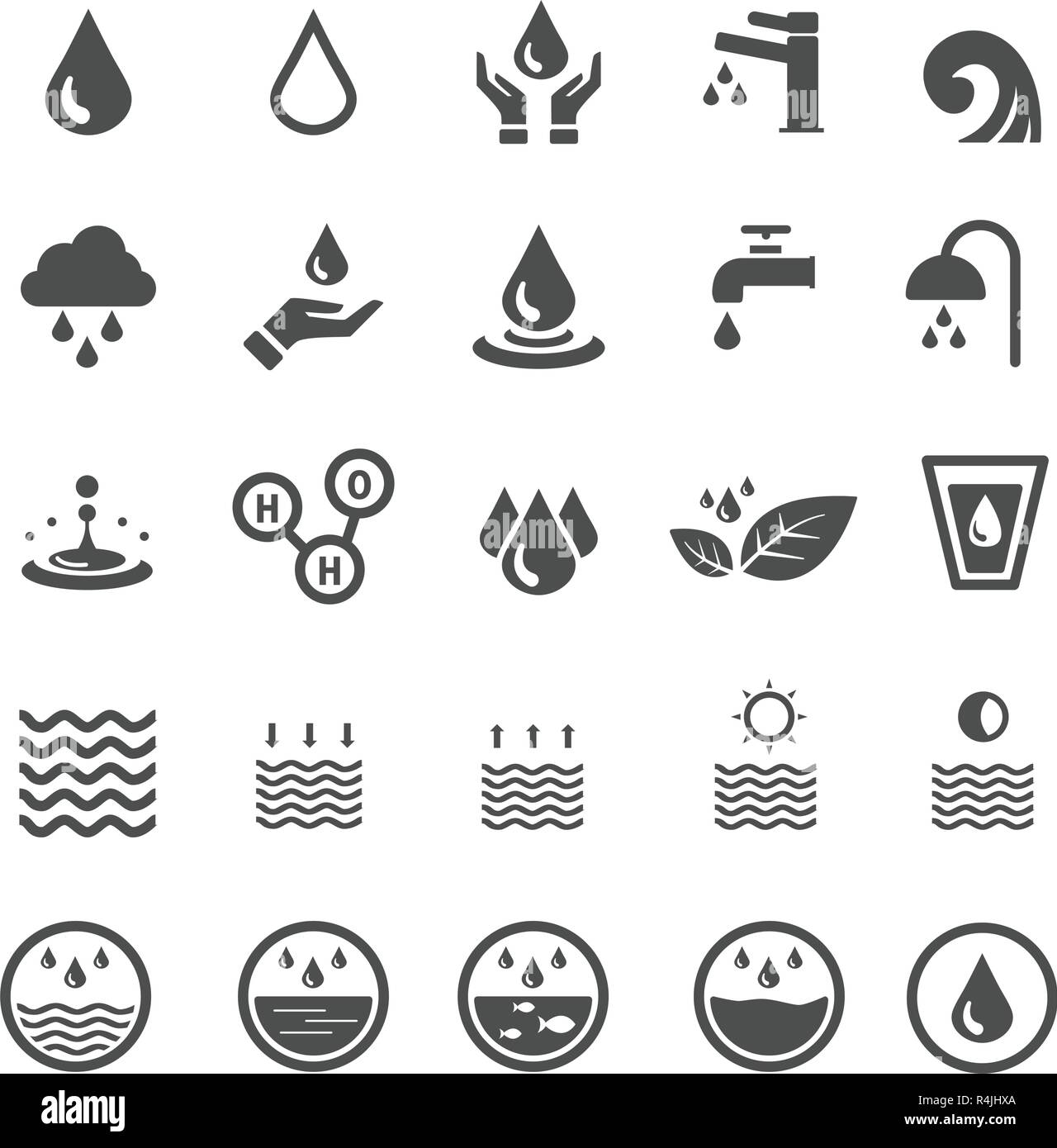 Water icons. Nature and Energy saving concept. Glyph and outlines ...