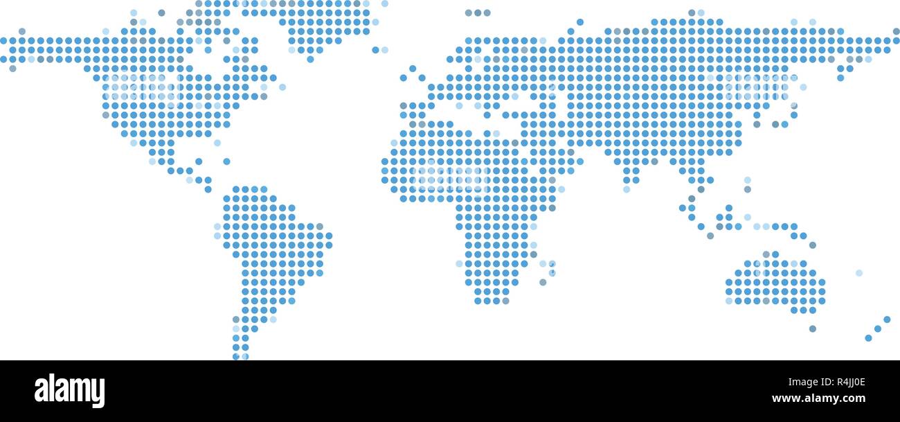 Blue earth dot map on white isolated background. Technology and Global ...