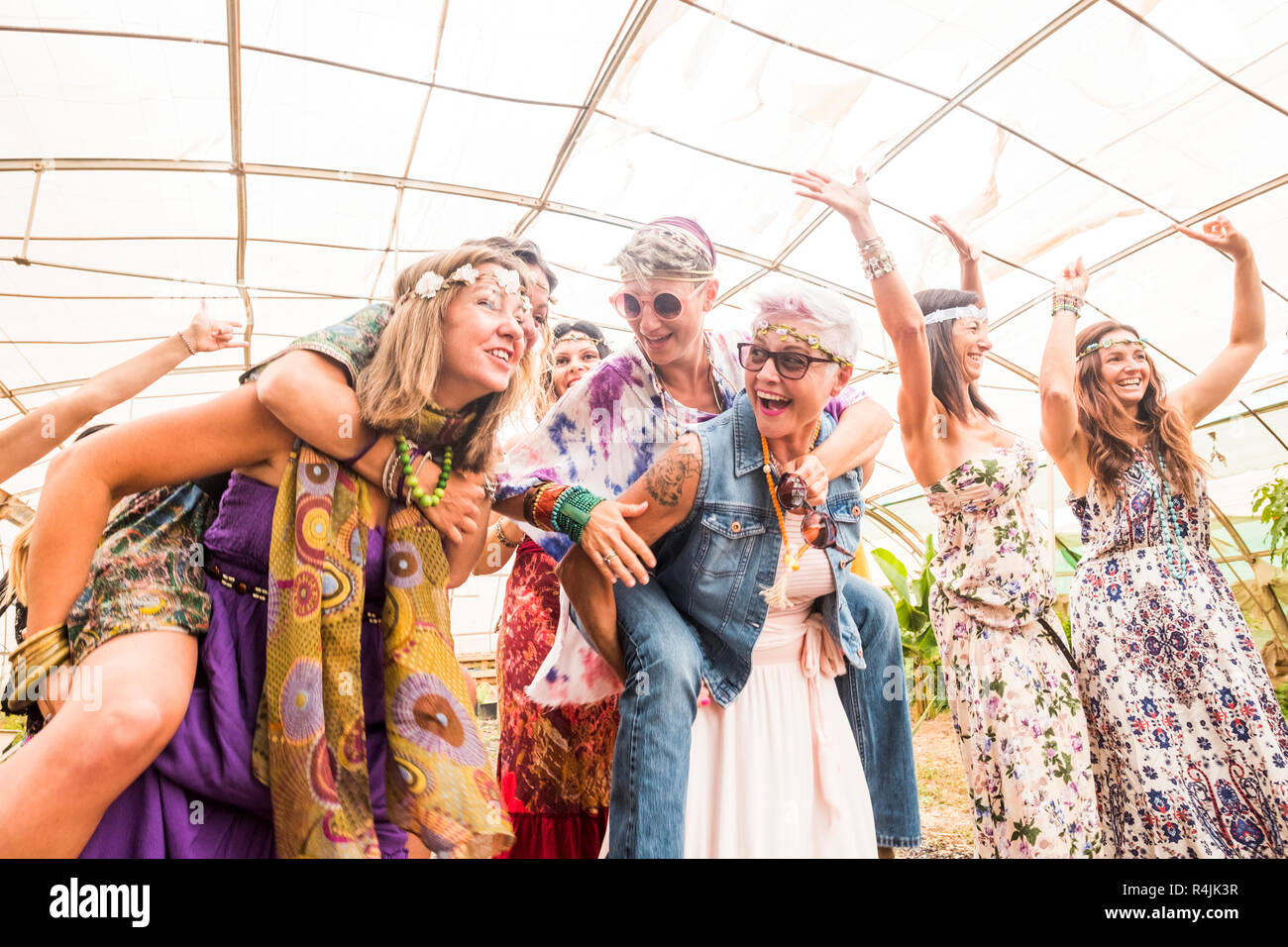 Craziness and happiness for millennial and senior women people together ...