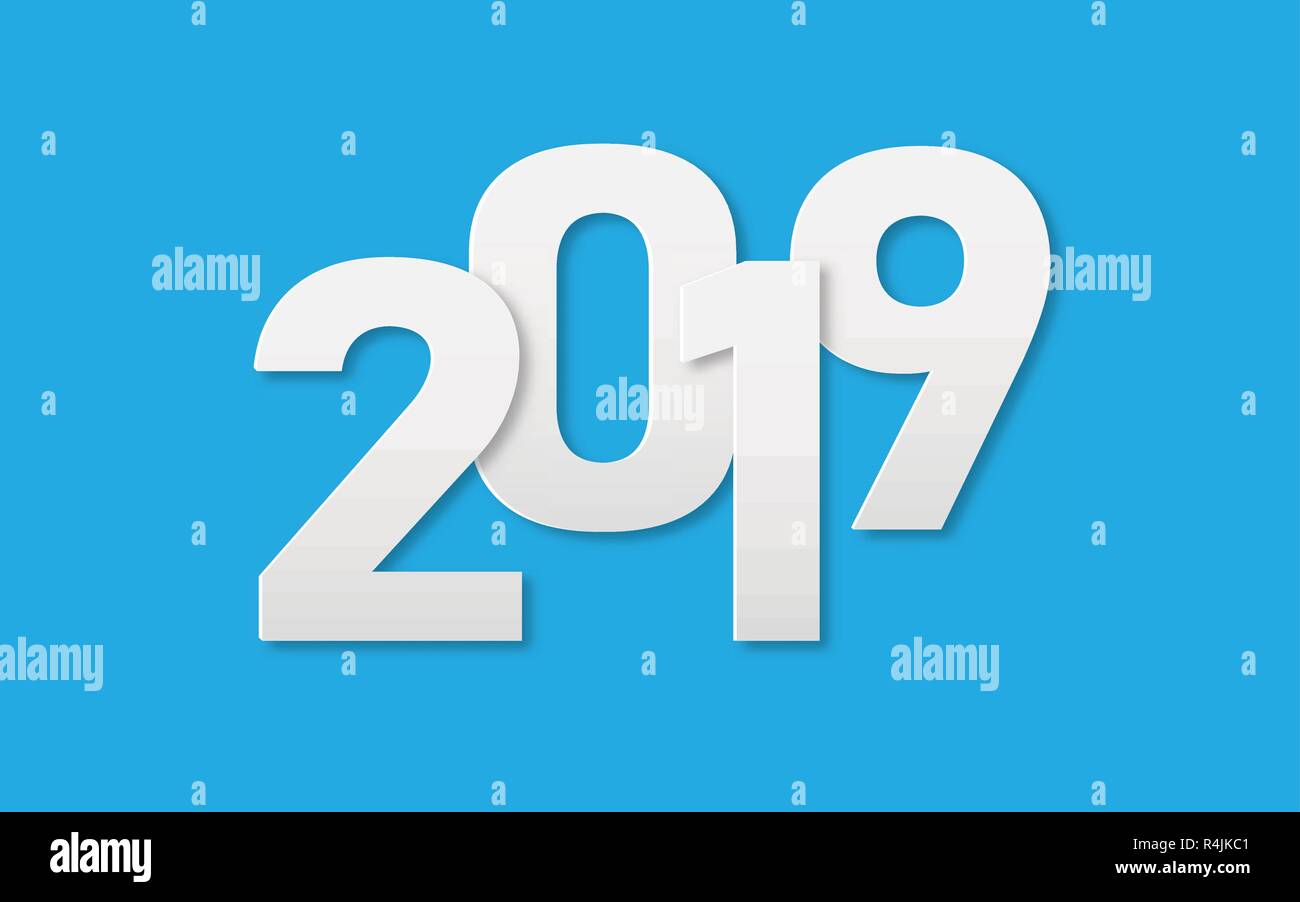 2019 White paper art text for new year banner background. Paper cut and ...