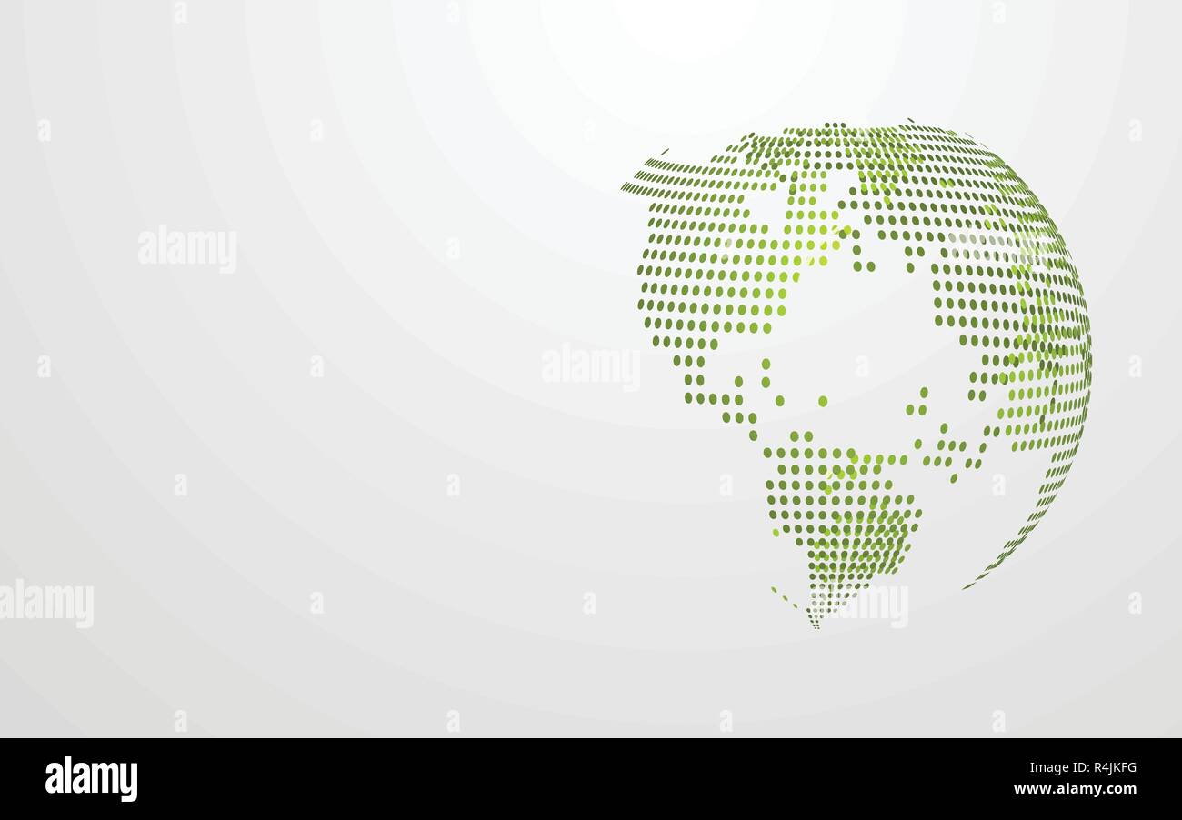 Green Eco earth abstract global dot map on white grey background ...