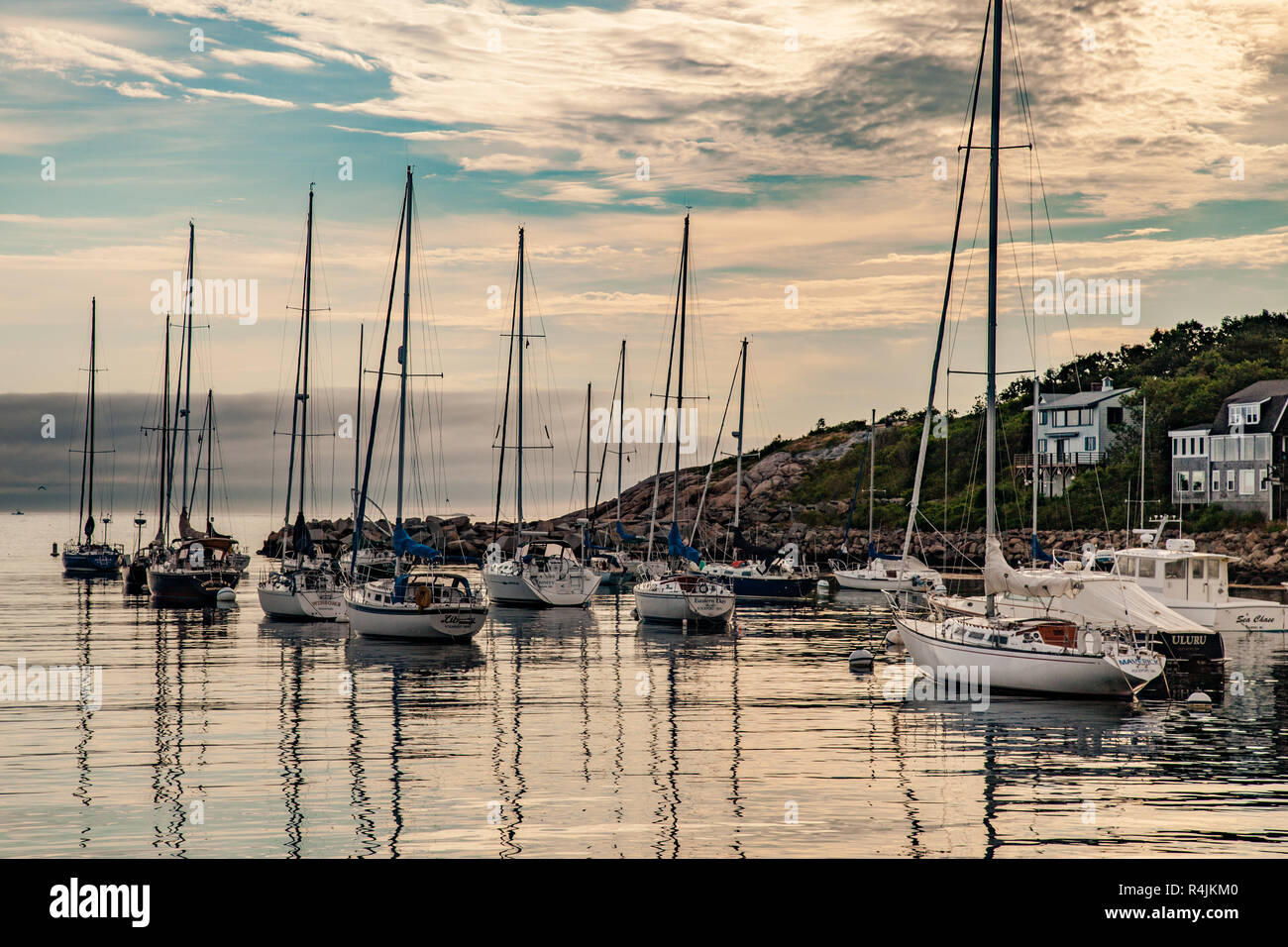 Sailboats in Rockport, MA harbor in the early morning Stock Photo - Alamy