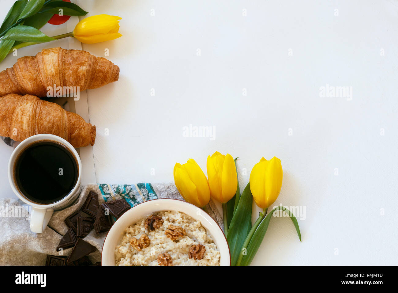 Healthy breakfast on a white background consisted of different ...