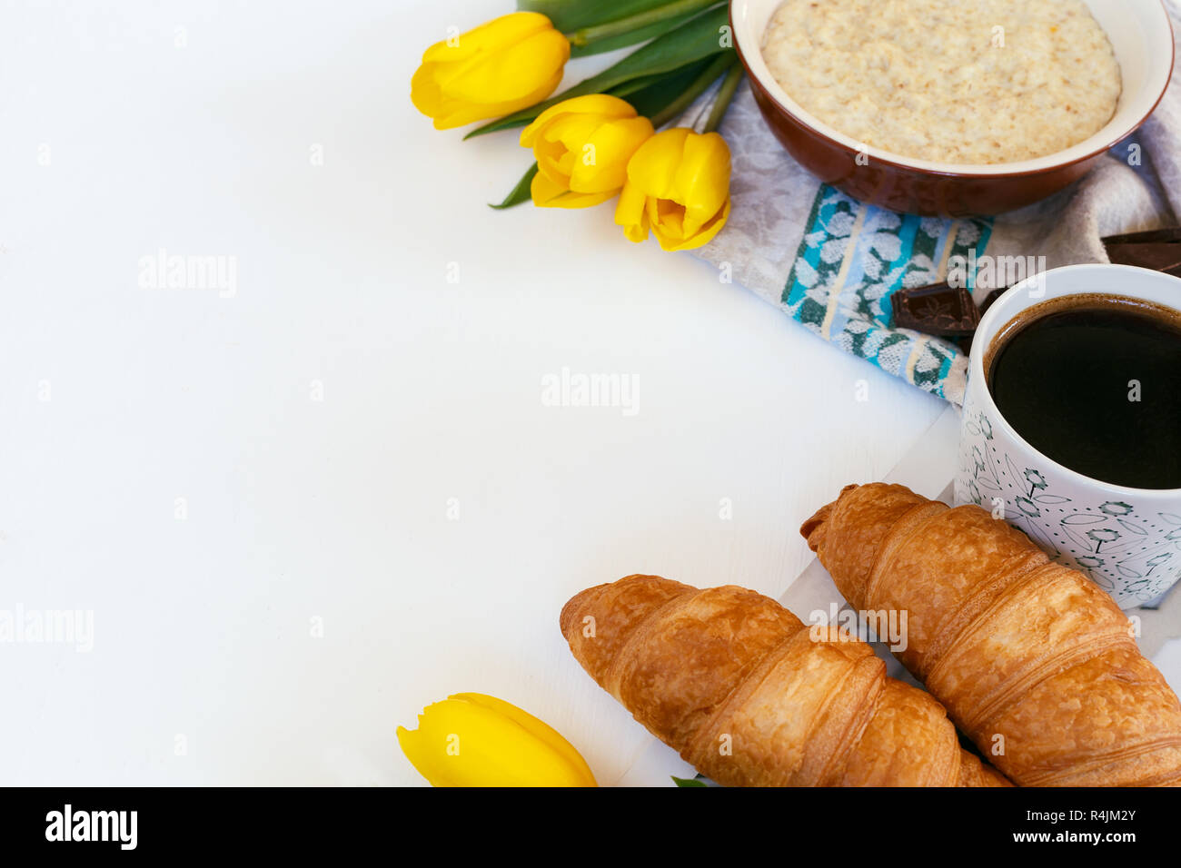 Healthy breakfast on a white background consisted of different ...
