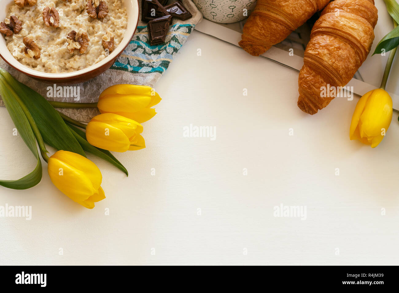 Healthy breakfast on a white background consisted of different ...